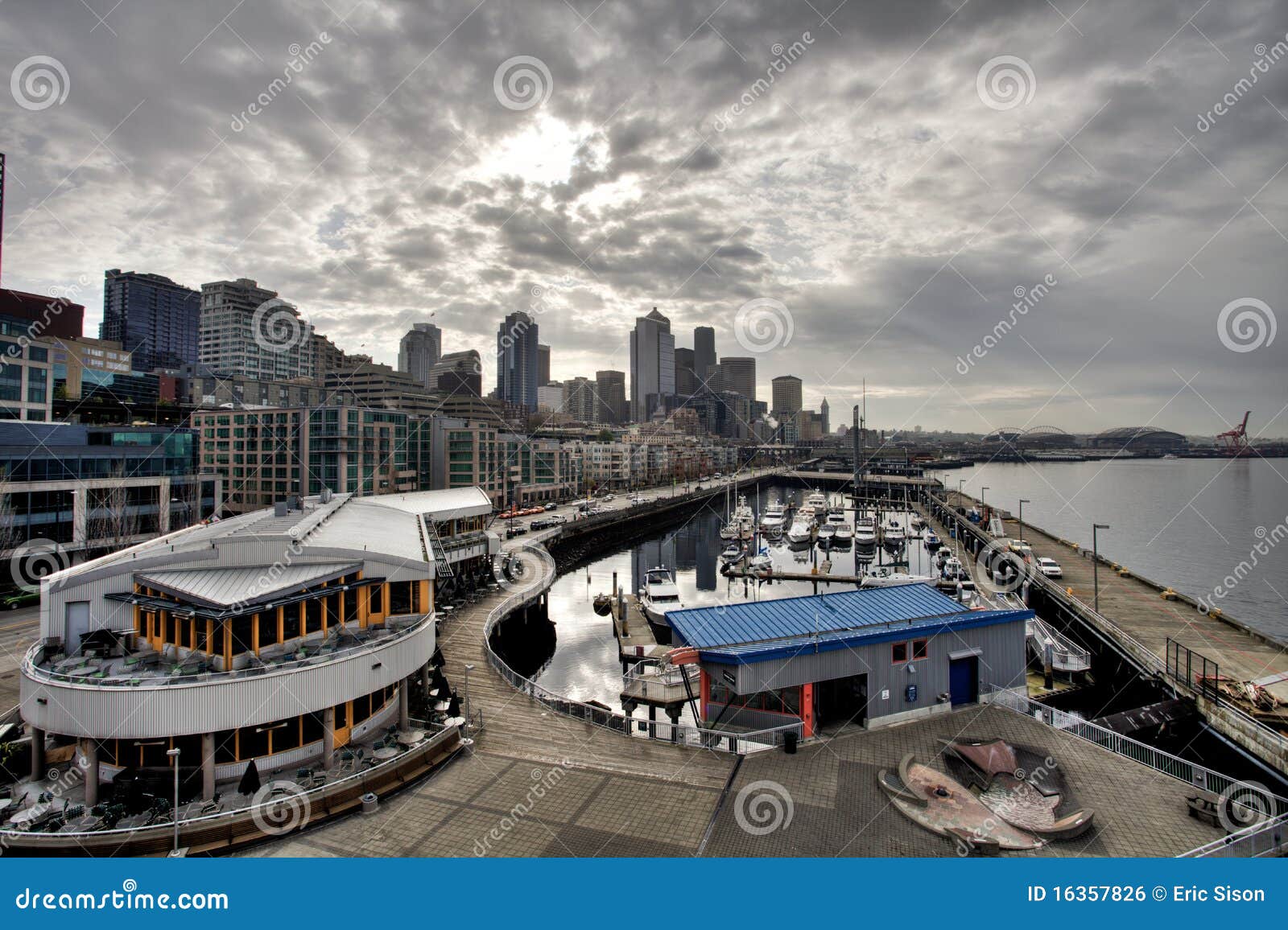 Overcast in Seattle stock photo. Image of skyline, boats - 16357826