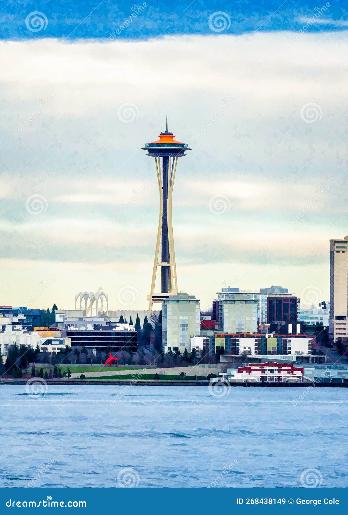 Overcast Seattle Skyline Illustration Editorial Stock Image - Image of ...
