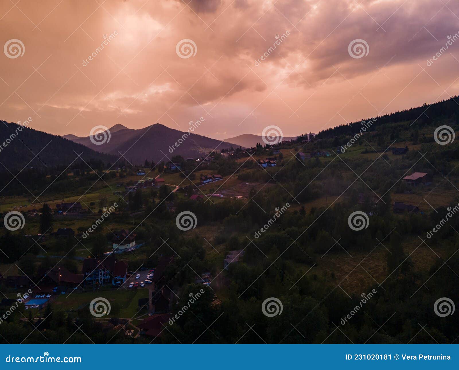 Overcast Sunset Above Mountains Stock Image - Image of sunset, overhead ...