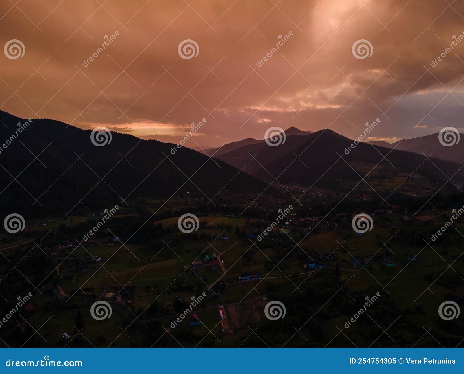 Overcast Sunset Above Mountains Stock Image - Image of nature ...