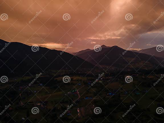 Overcast Sunset Above Mountains Stock Image - Image of nature ...