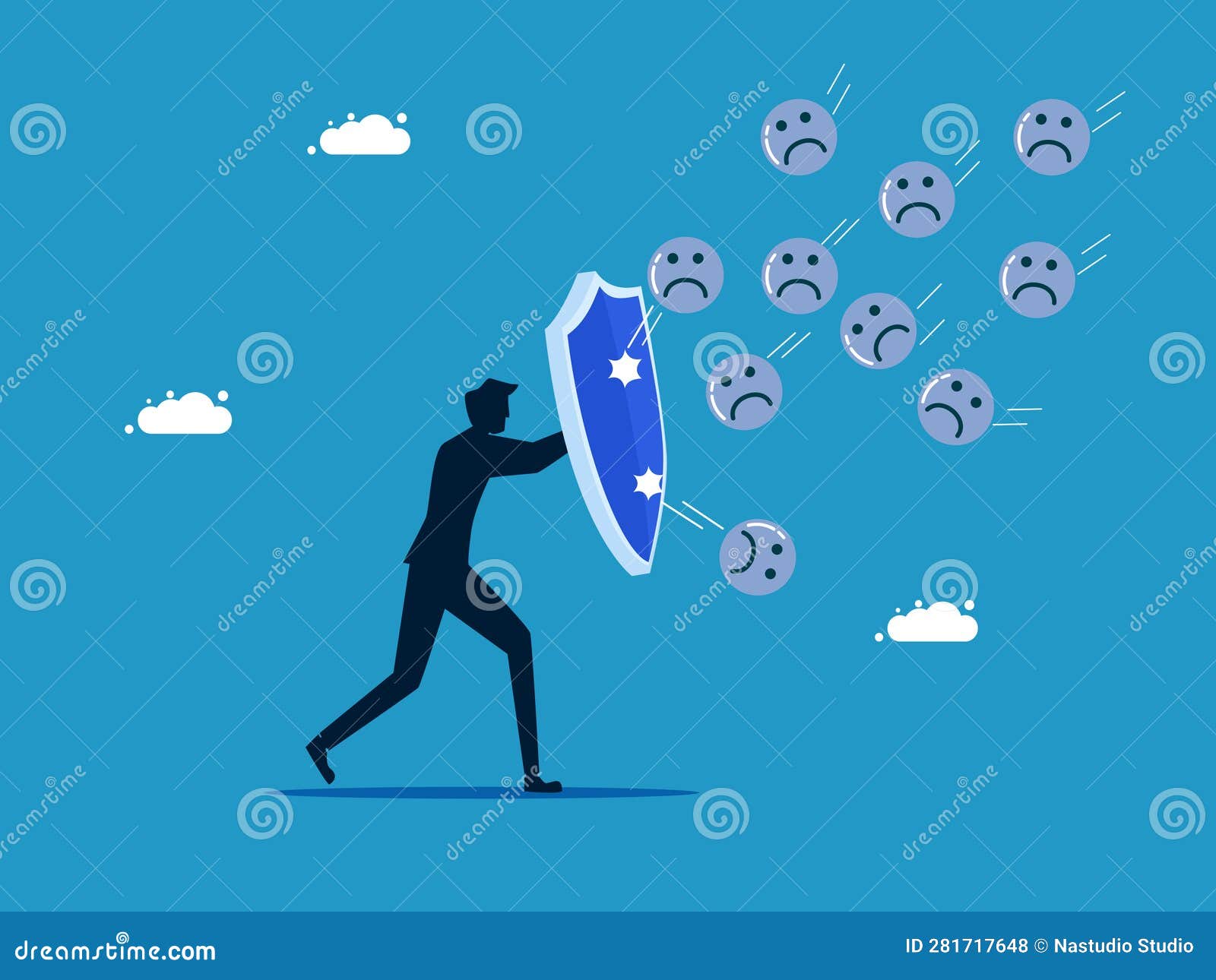 Overcome Negative Thoughts. Man Holding a Shield To Protect the ...