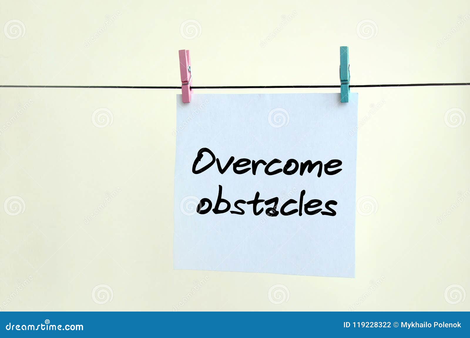 Overcome Obstacles. Note is Written on a White Sticker that Hang Stock ...