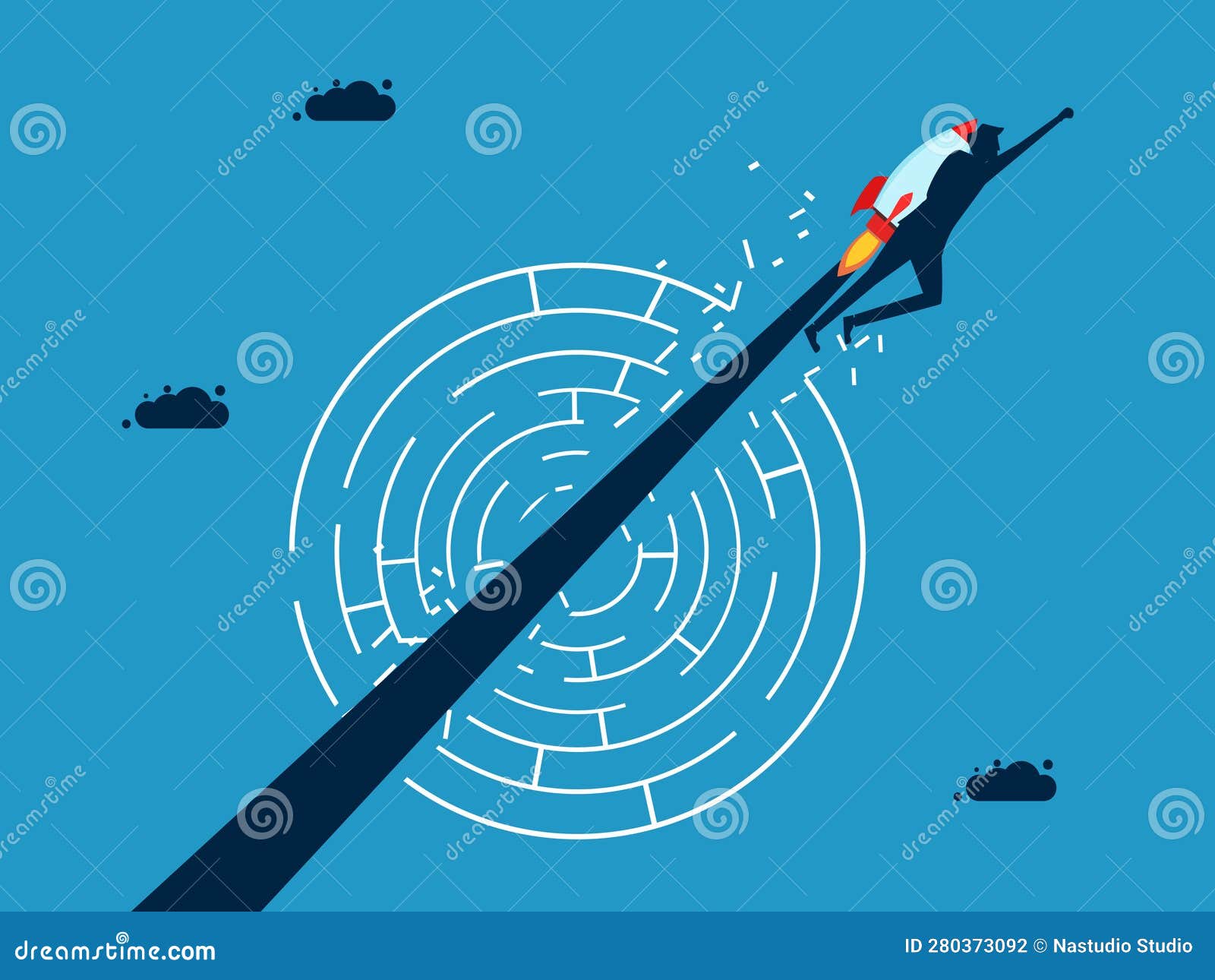 Overcome Obstacles and Problems through Innovation. Man Flying in a ...