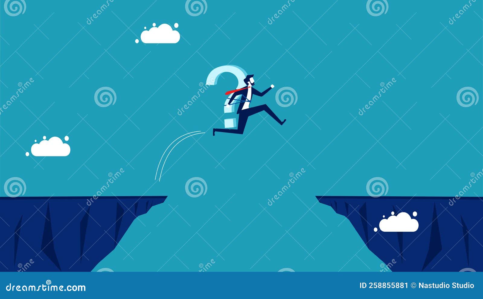 Overcome Problems and Obstacles. Businessman with a Question Mark Jumps ...