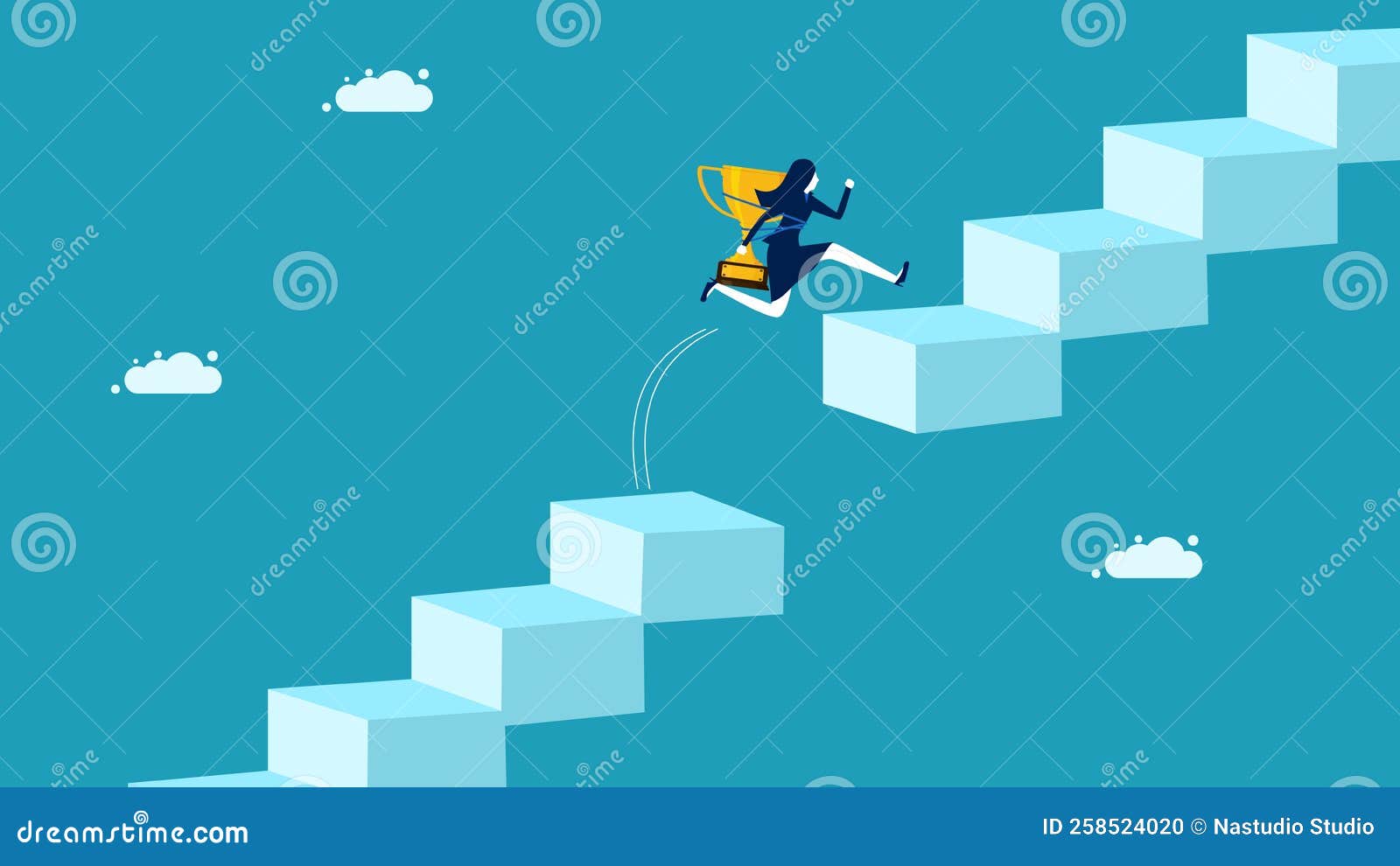 Overcome Risks and Obstacles. a Businesswoman with a Trophy Jumps Over ... Overcome Risks and Obstacles. a Businesswoman with a Trophy Jumps Over ...