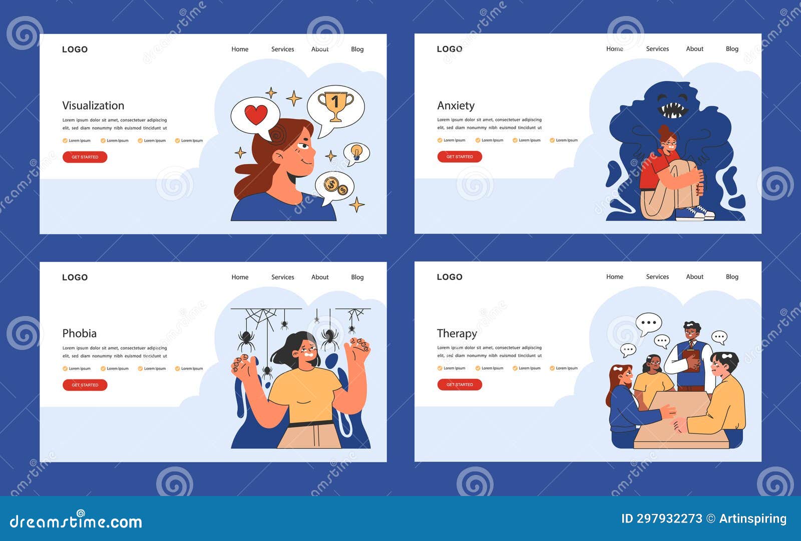 Overcoming Fears Web Or Landing Set. Characters Confronting Fears ...