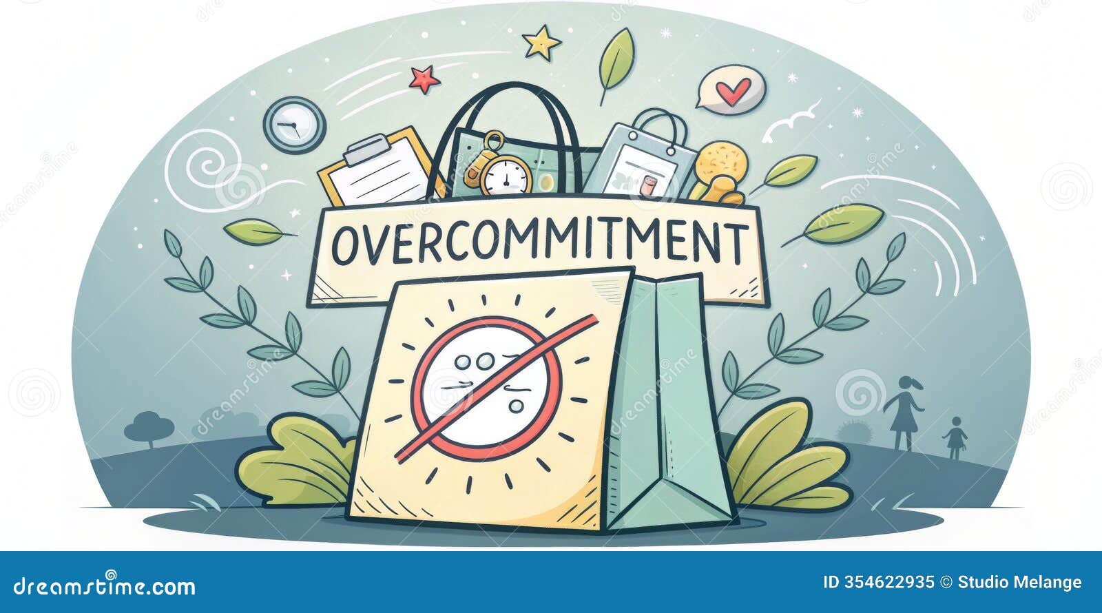 Overcommitment Illustrated through a Colorful Shopping Bag Filled with ...