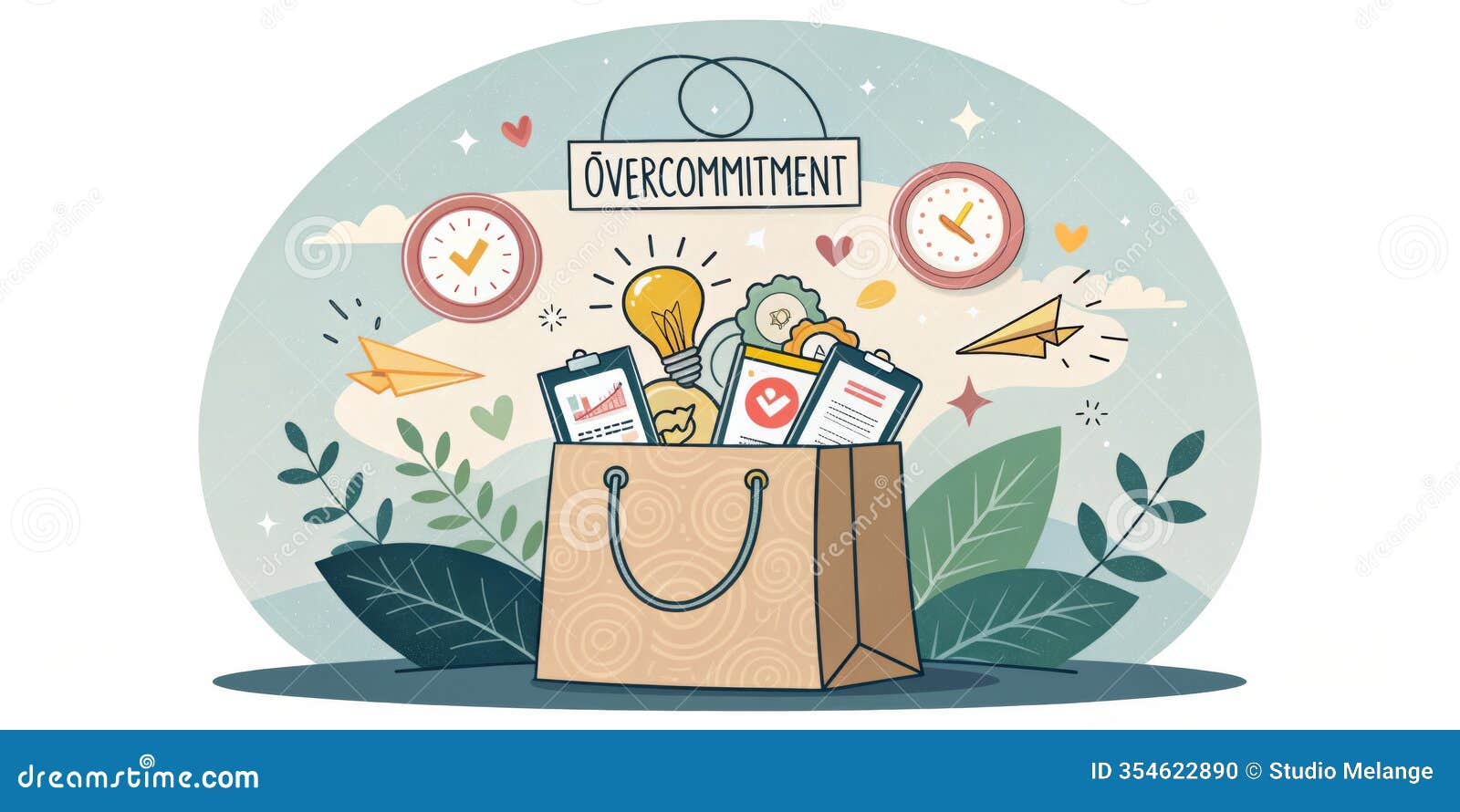 Overcommitment Illustrated with a Whimsical Design Featuring a Bag ...