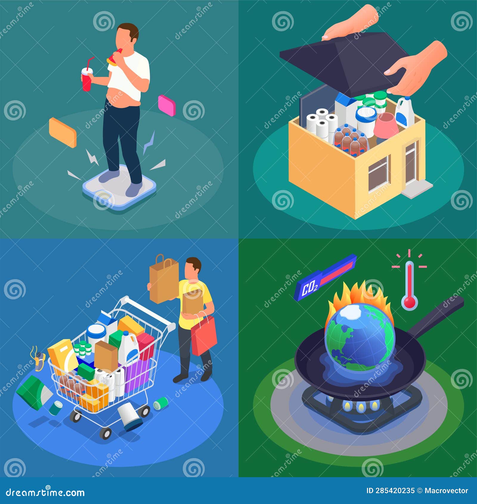 Overconsumption Isometric Set Stock Vector - Illustration of reduce ...