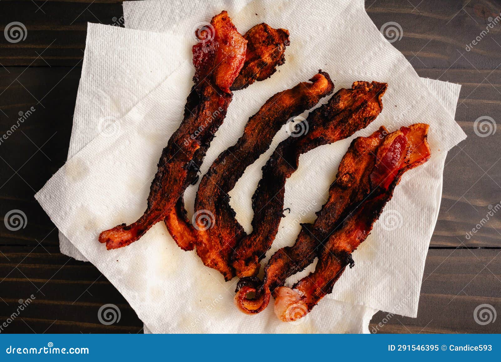 Overcooked Bacon Draining on Paper Towels Stock Image - Image of ...