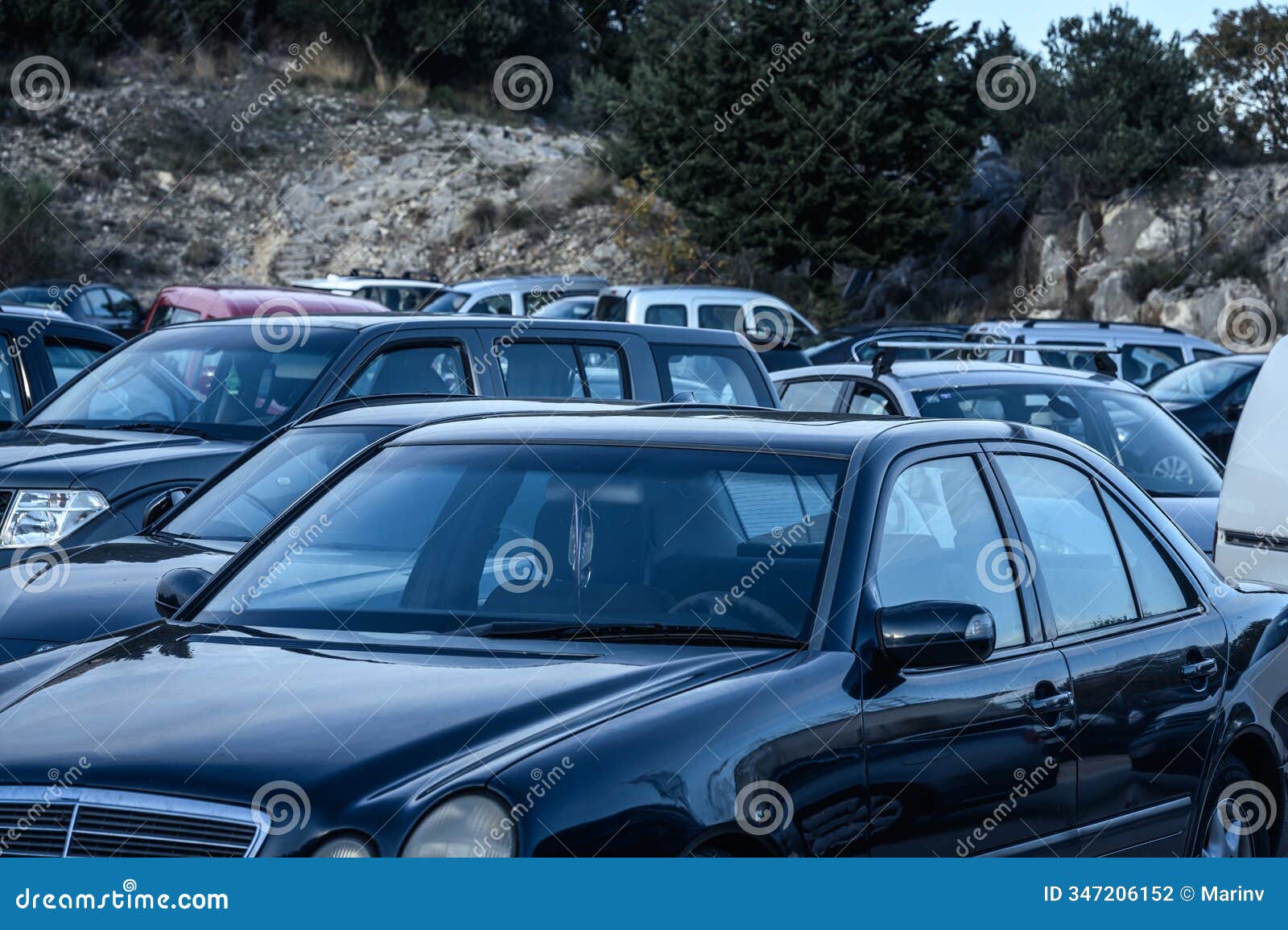 Overcrowded Parking Lot with Rows of Cars in a Remote Open Space Stock ...
