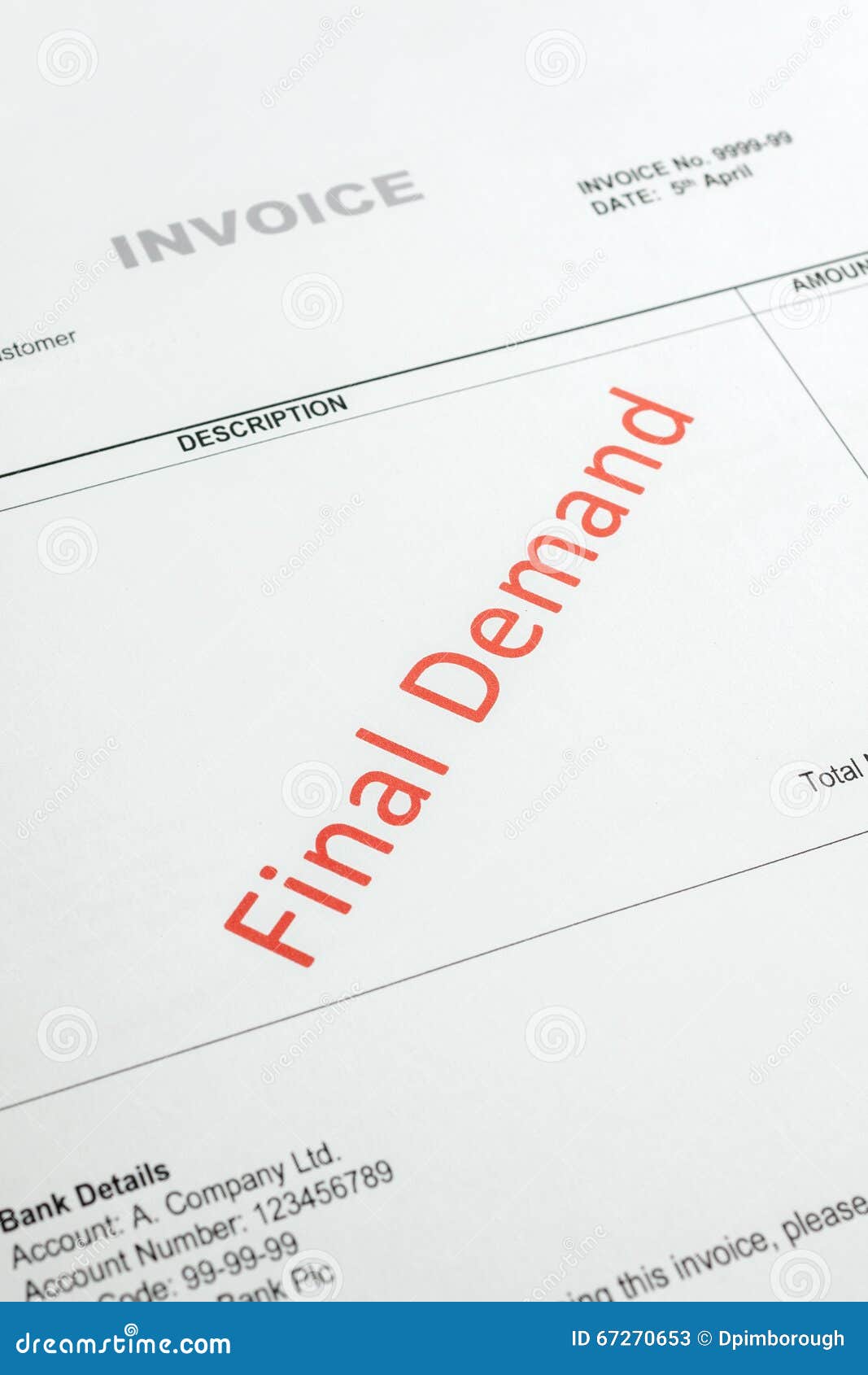 Overdue Invoice Notice stock image. Image of invoice - 67270653