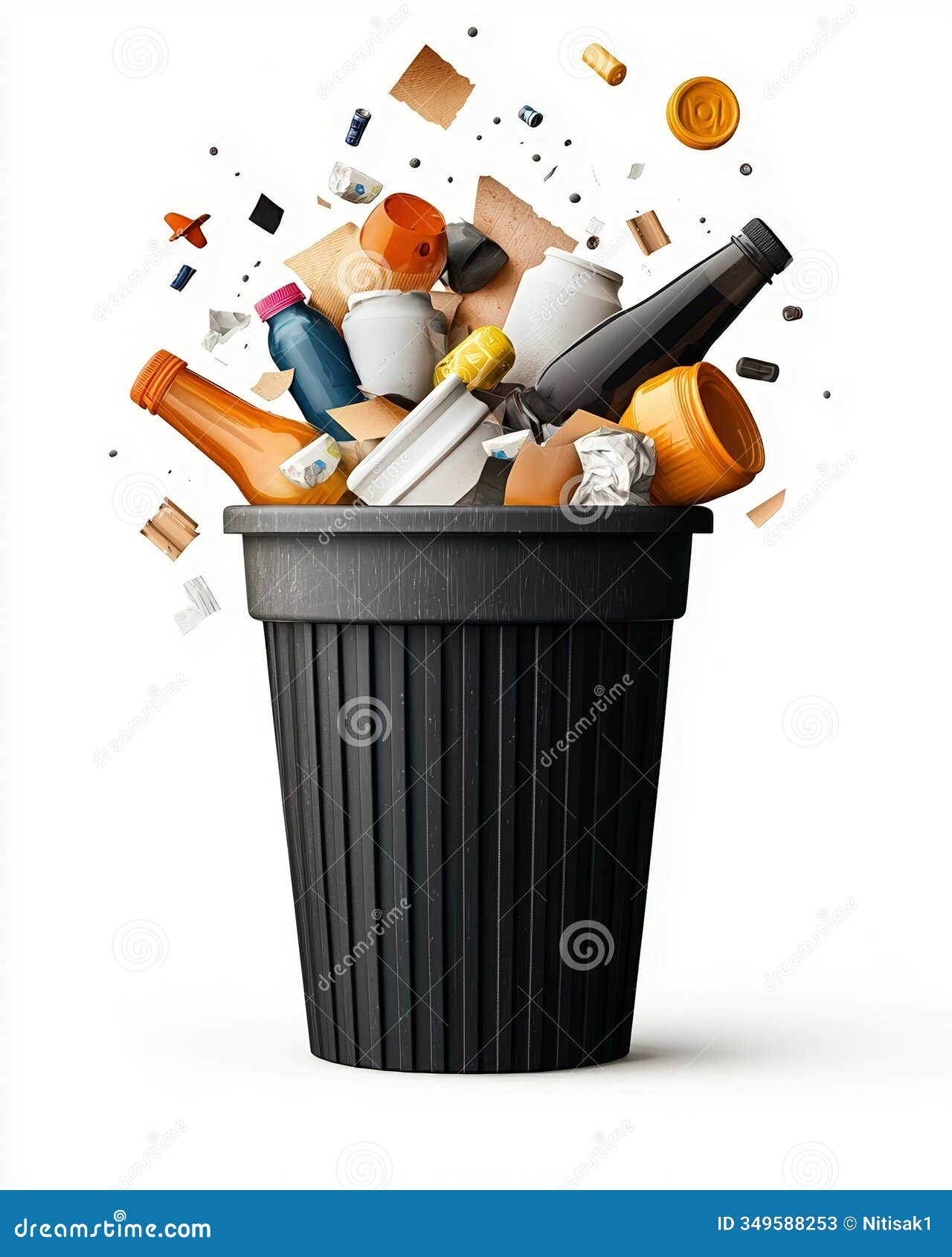 Overflowing Bin Filled with Various Waste Materials Stock Illustration ...