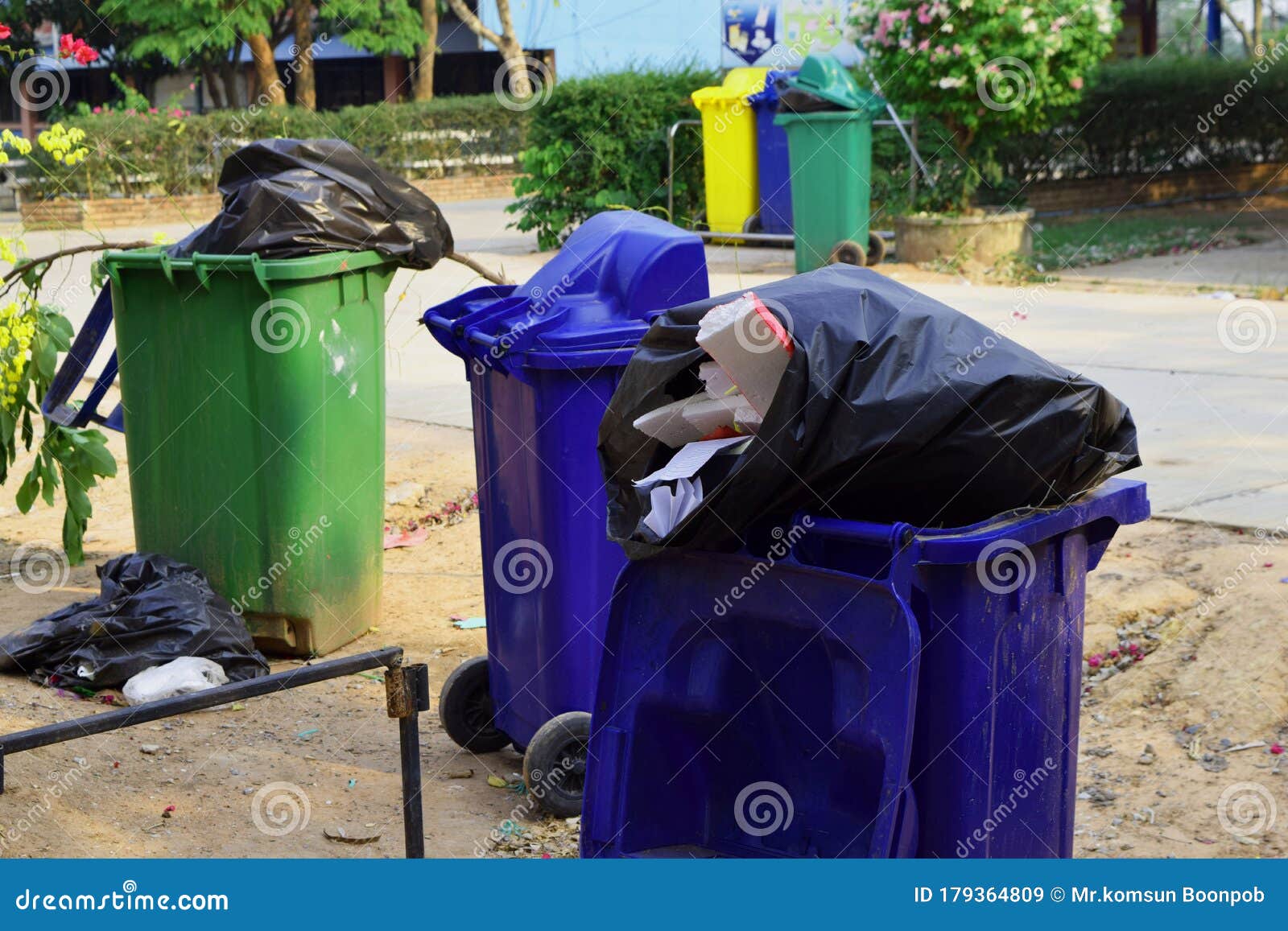 Overflowing Blue Garbage Bin Stock Image - Image of economic ...