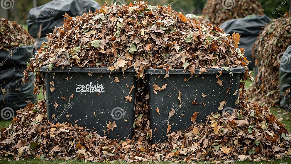 Overflowing Compost Bin with Leaves Spilling Messily Around Stock ...