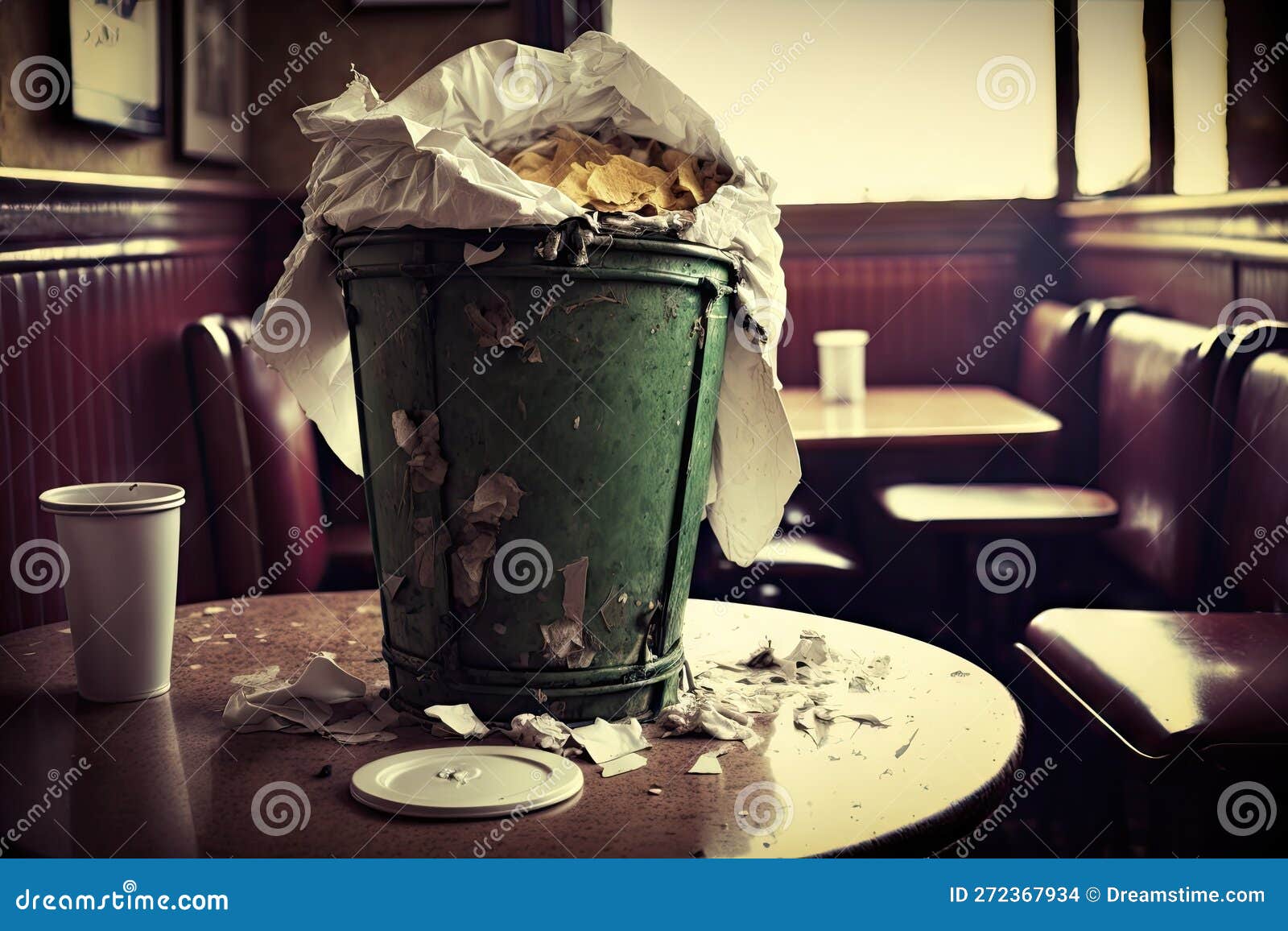 Overflowing Garbage Bin in Cafe or Restaurant after Dining Stock ...