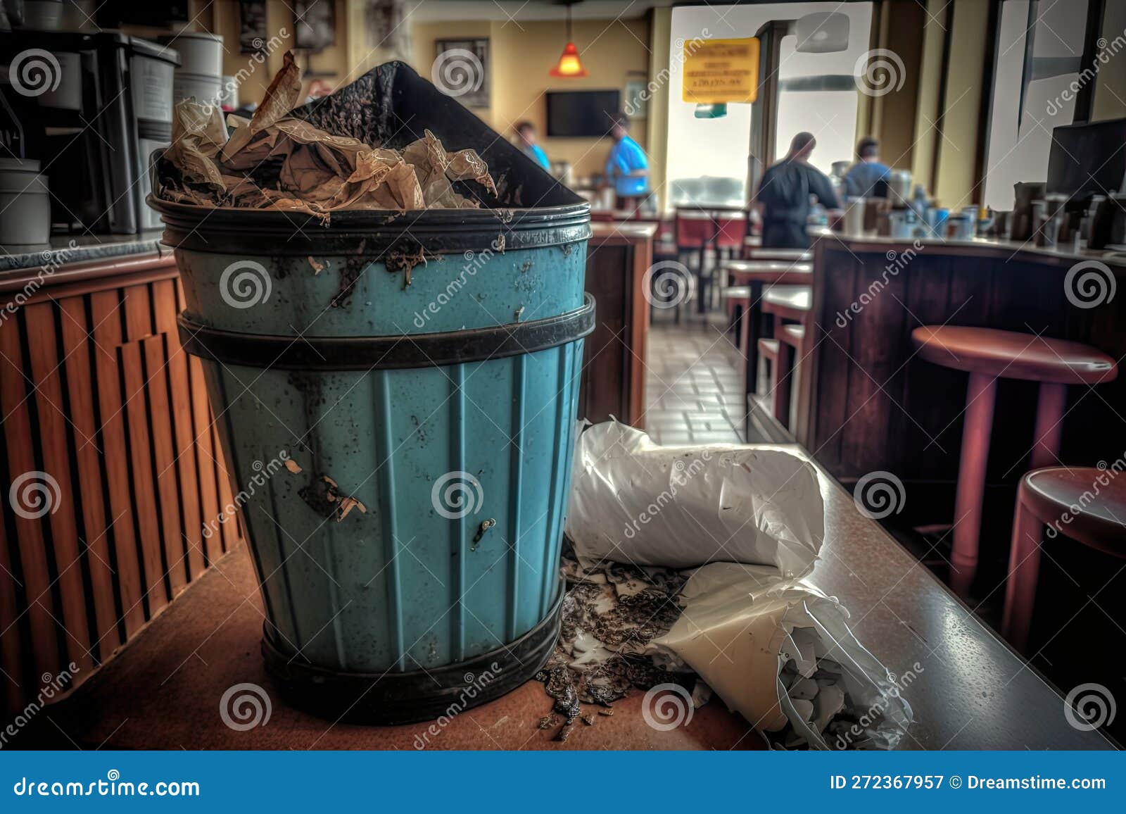 Overflowing Garbage Bin in Cafe or Restaurant after Dining Stock ...