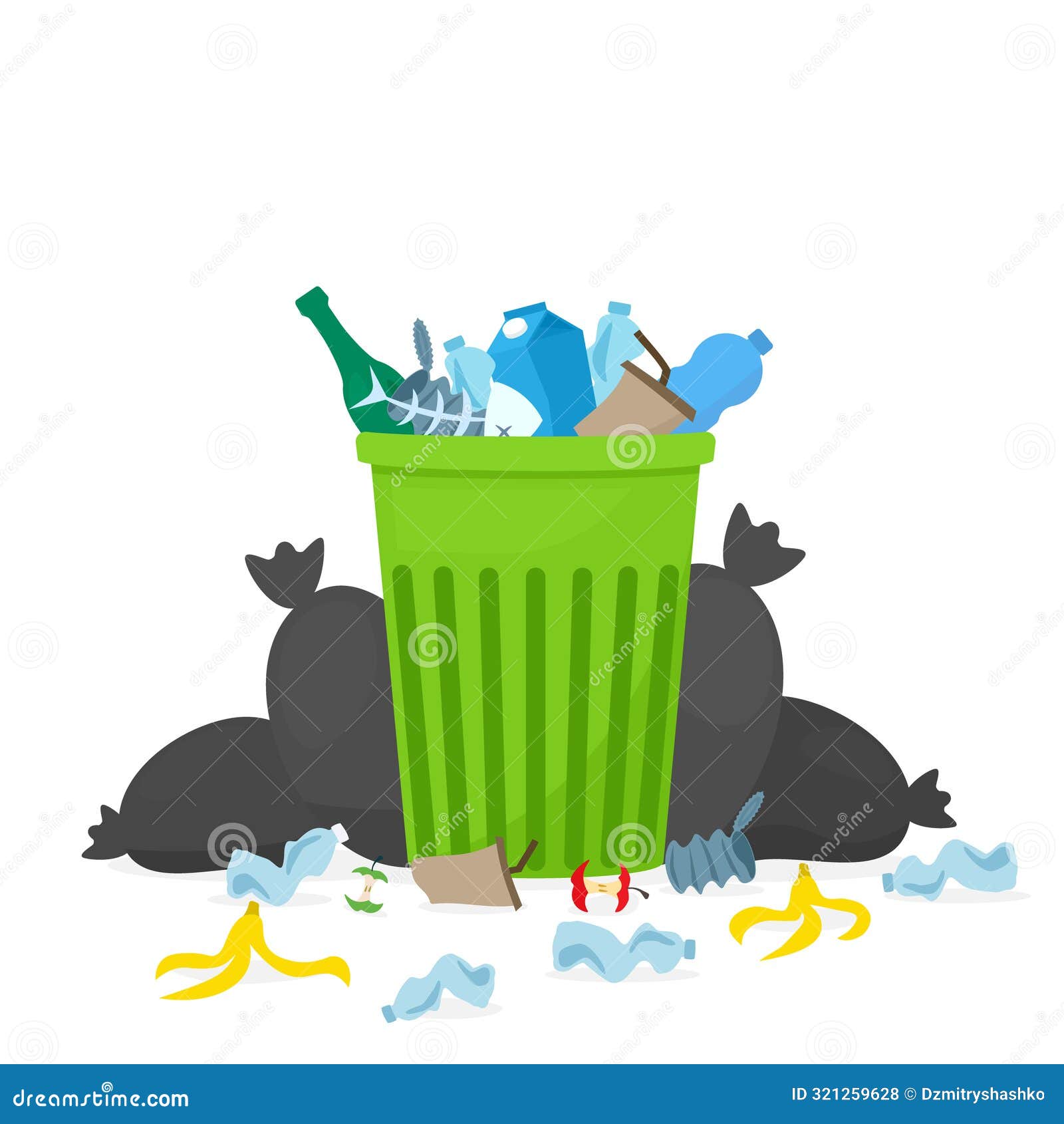 Overflowing Garbage Bin. Clipart Image Vector Illustration ... Overflowing Garbage Bin. Clipart Image Vector Illustration ...