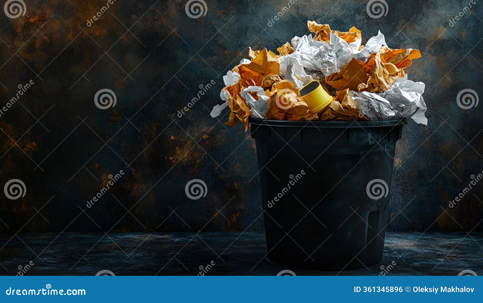 Overflowing Garbage Bin with Orange and White Waste on Dark Background ...