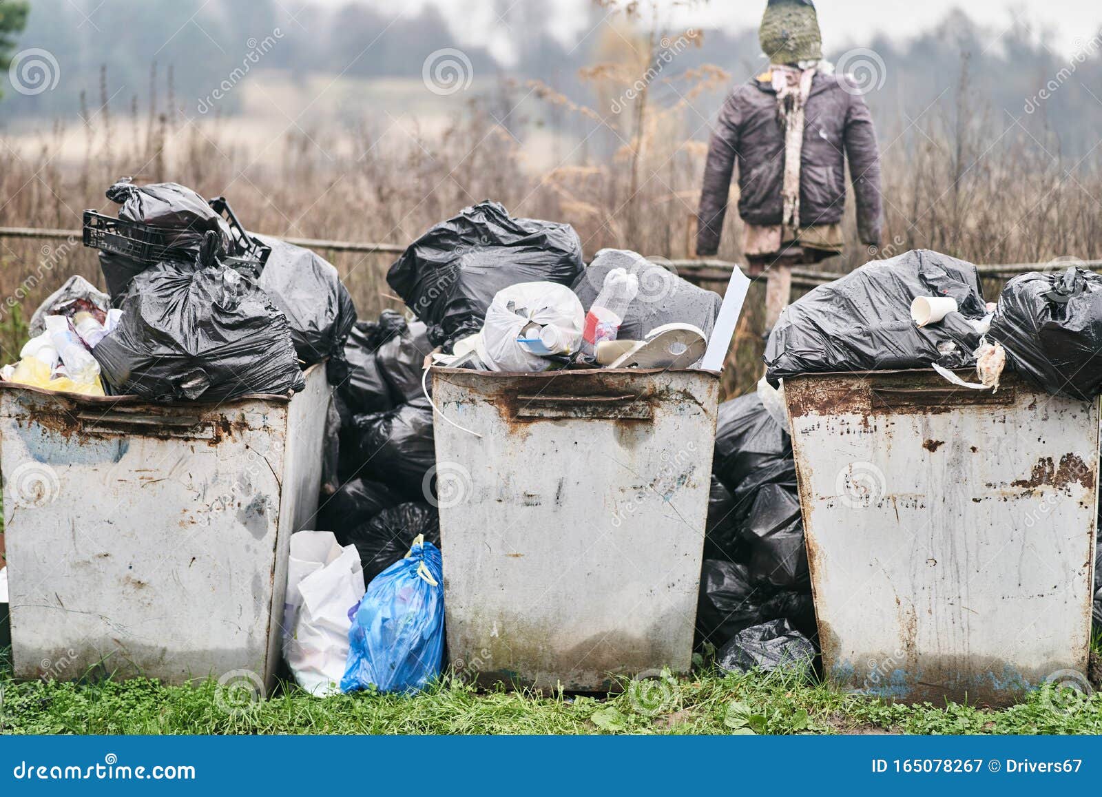Overflowing Garbage Bins with Garbage Bags Stock Image - Image of city ...