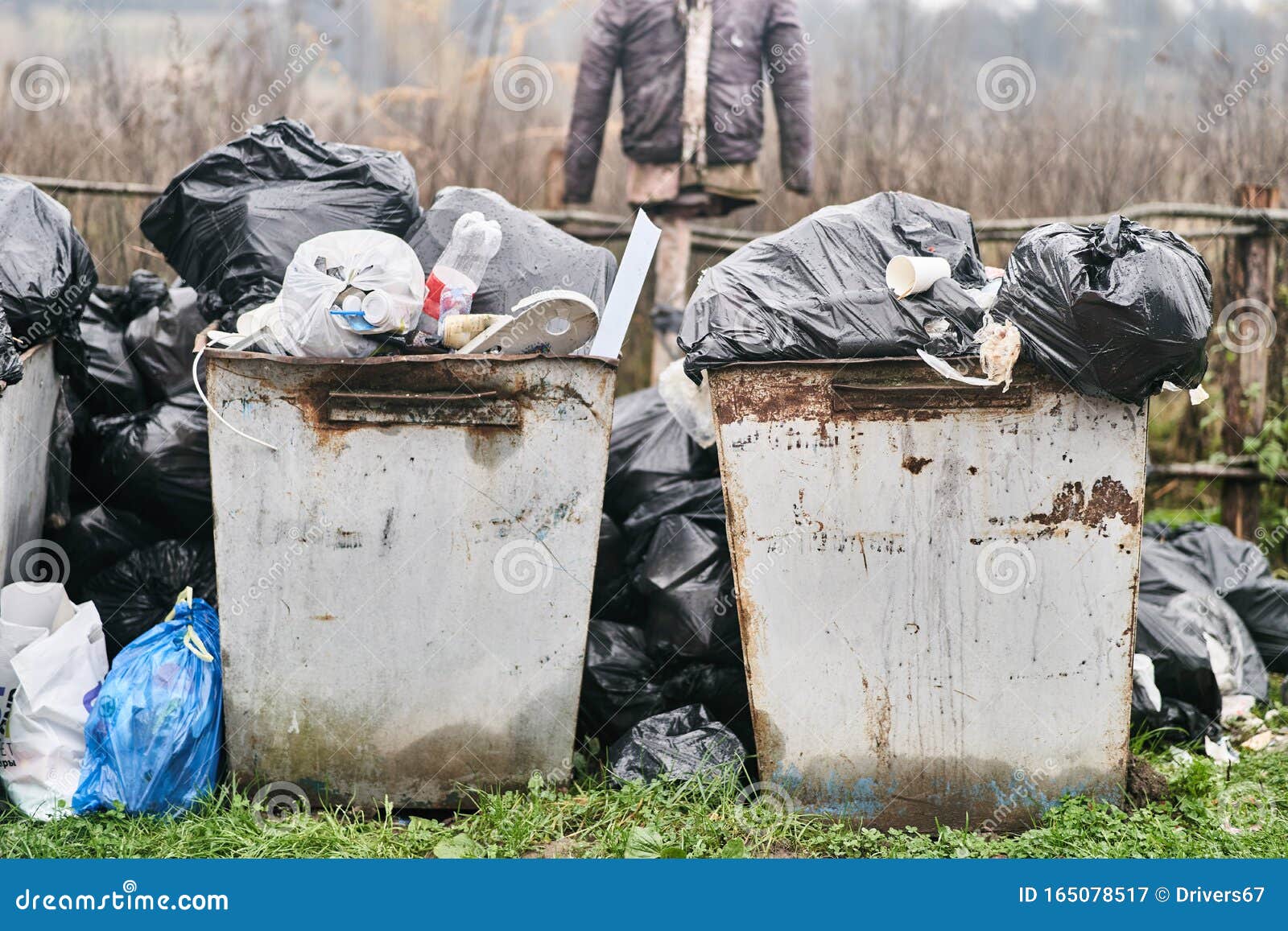 Overflowing Garbage Bins with Garbage Bags Stock Image - Image of ...