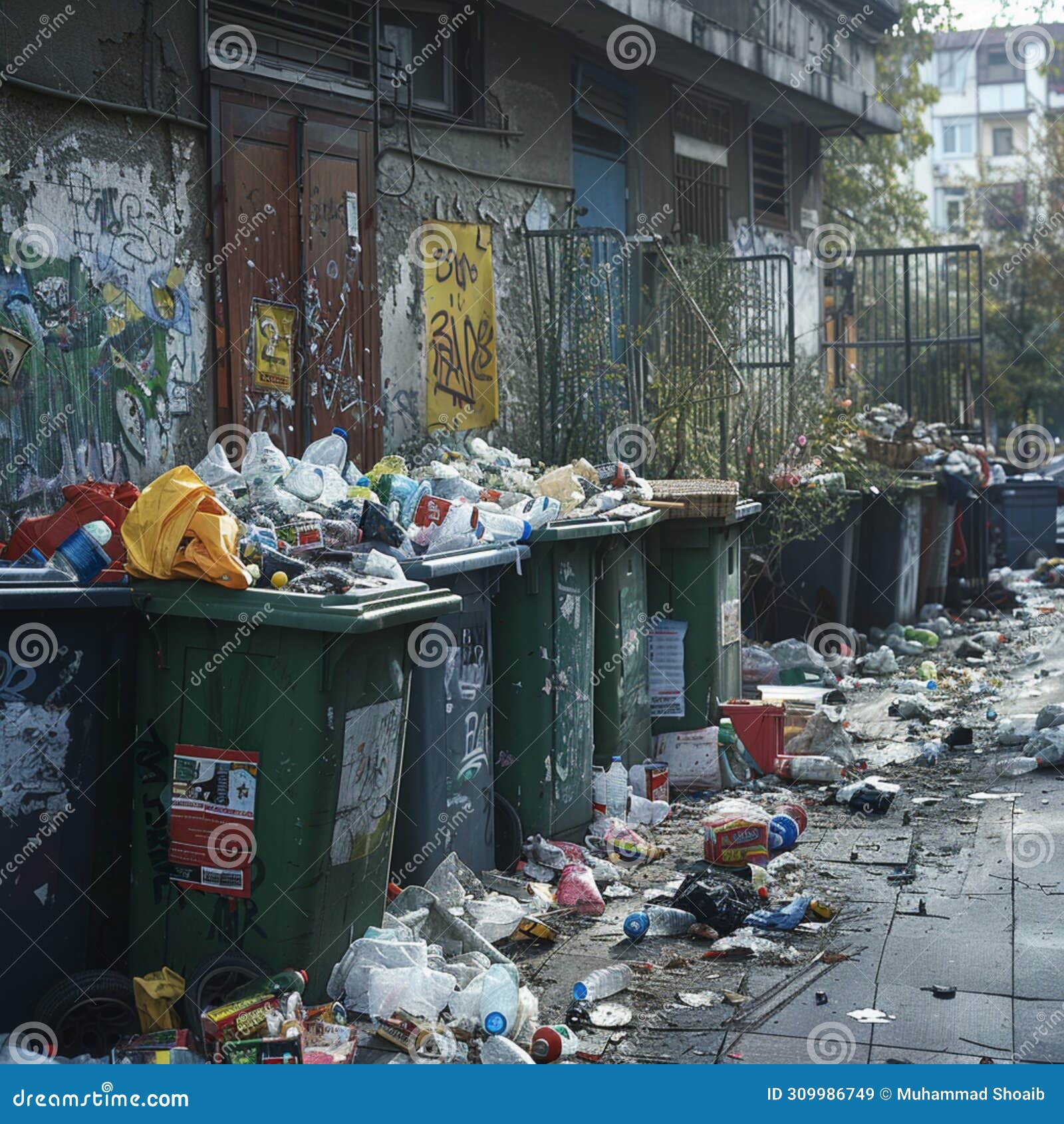 Overflowing Garbage Cans And Rubbish Lying Around. The Concept Of ... Overflowing Garbage Cans And Rubbish Lying Around. The Concept Of ...
