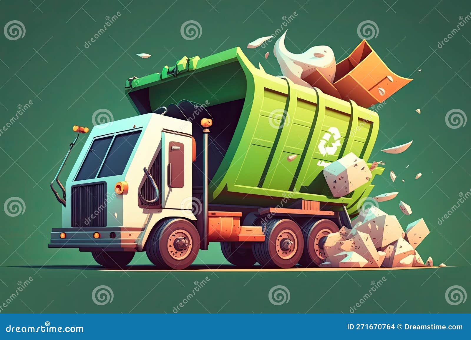 An Overflowing Garbage Truck Pours Its Contents into a Recycling Bin ...