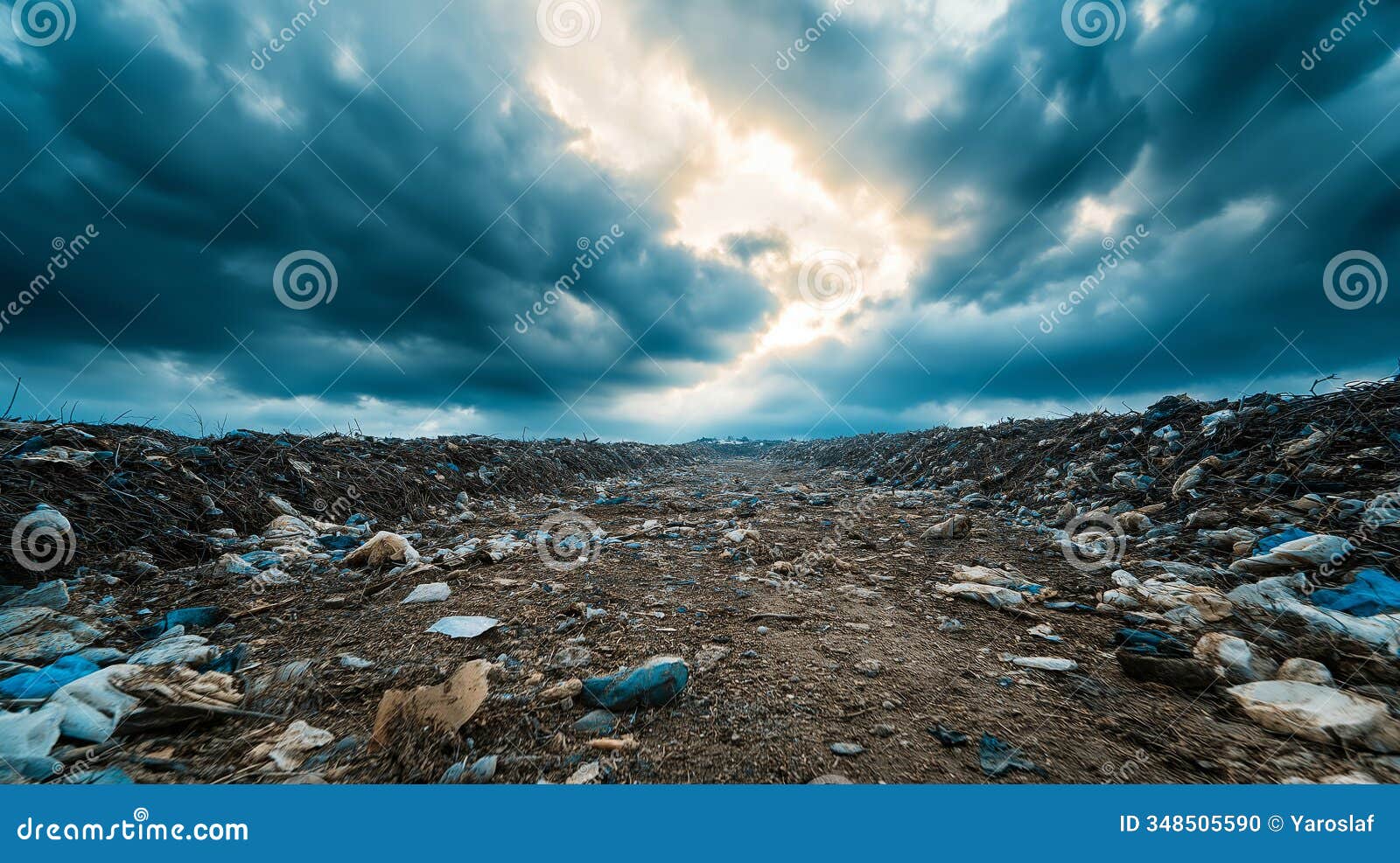 Overflowing Landfill with Plastic Waste and Rising Vapors Under a ...