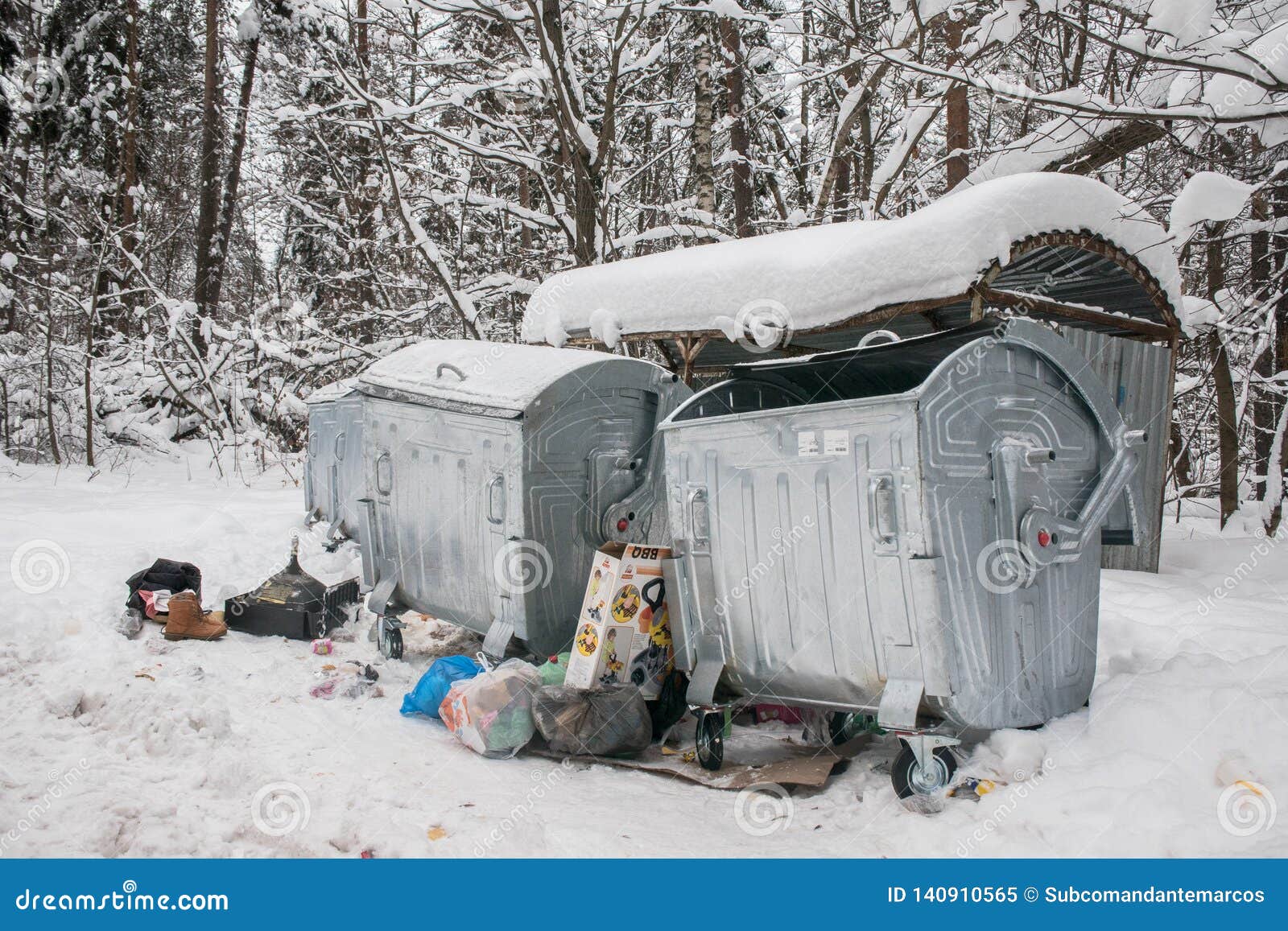 Overflowing Metal Containers with Garbage.scattered Debris,pollution of ...