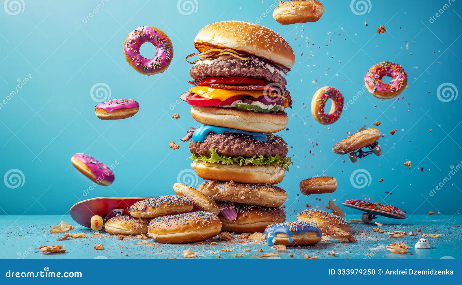 An Overflowing Pile Of Junk Food On A Bright Background Stock ...