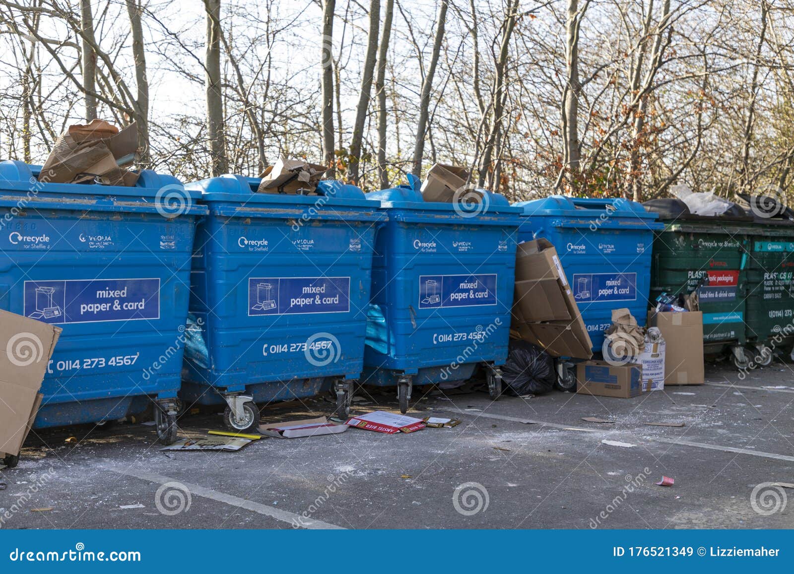 Overflowing recycling bins editorial stock image. Image of trash ...