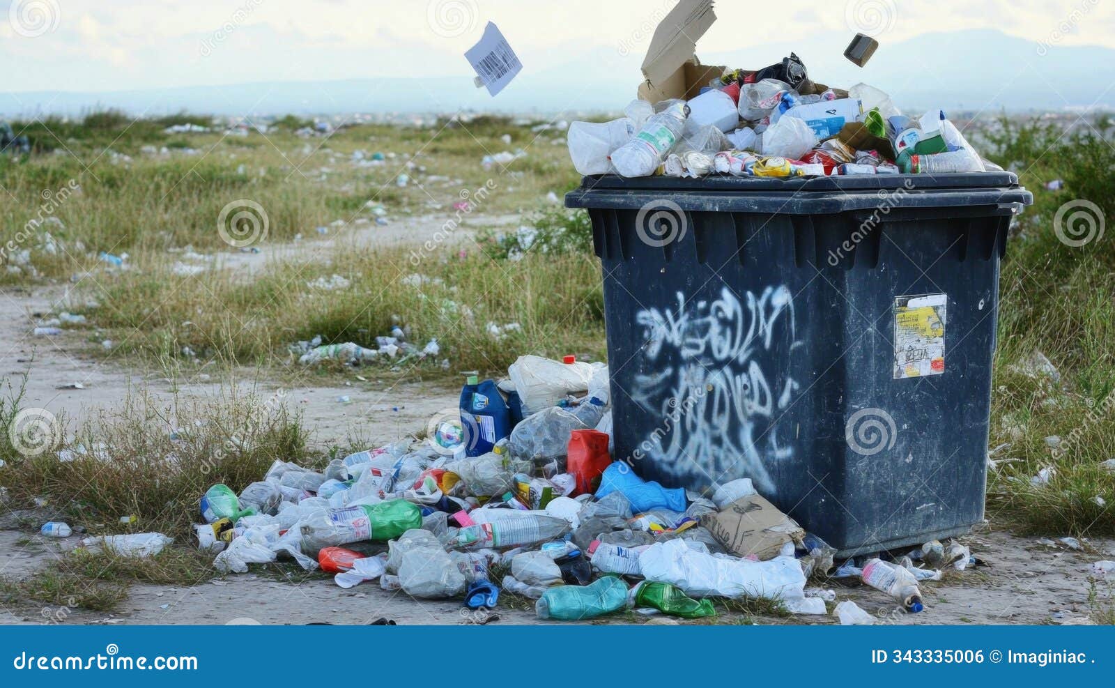 Overflowing Trash Can Full Of Crumpled Paper Waste Cartoon Vector ...