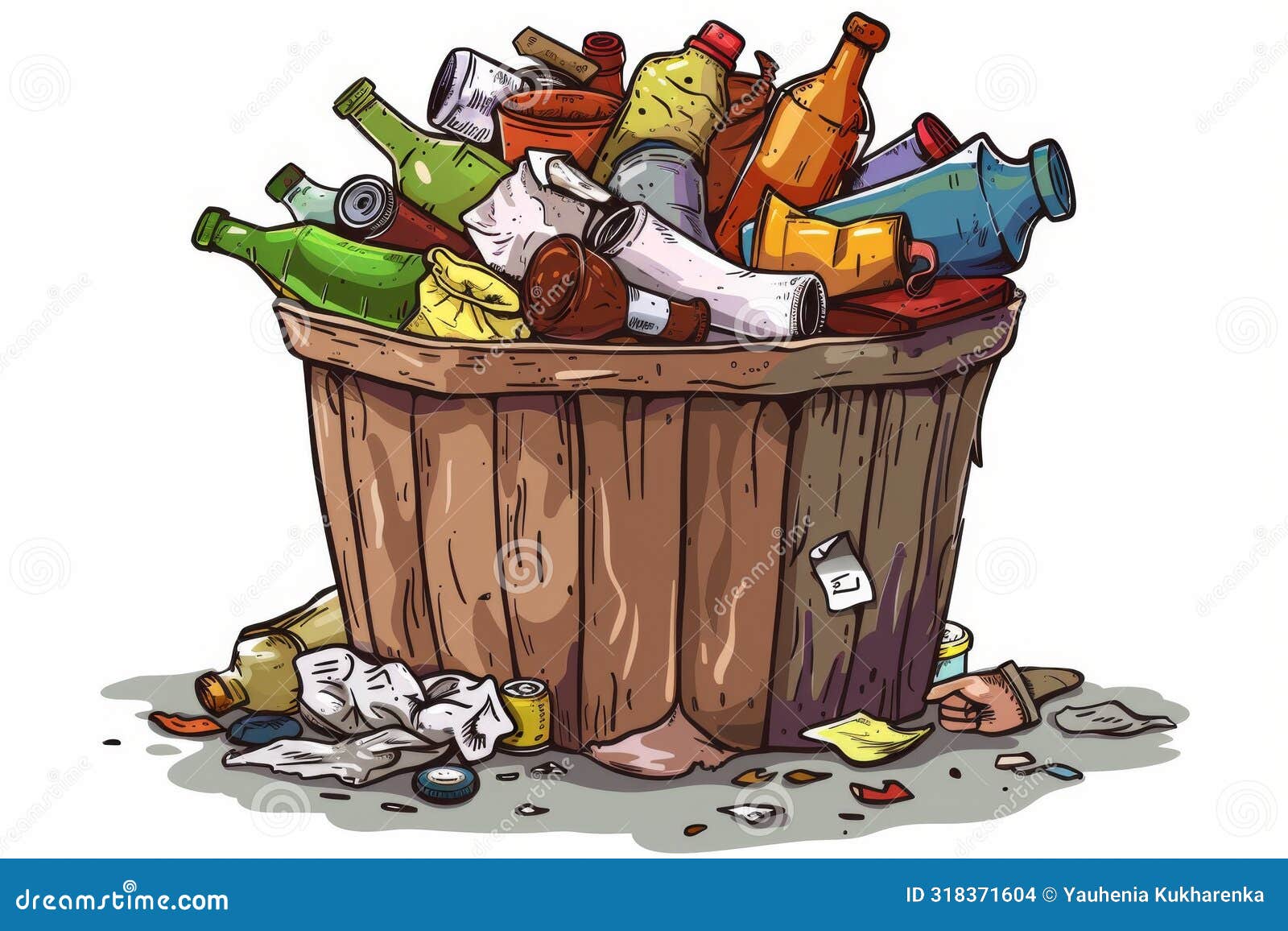 Overflowing Trash Bin on White Background Stock Illustration ...