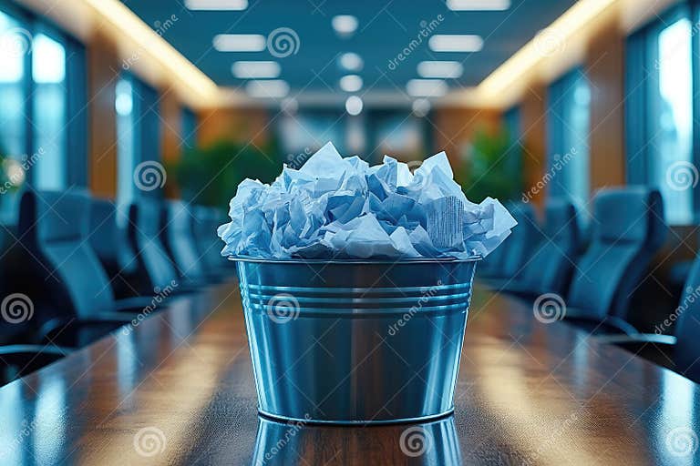 Overflowing Trash Can Full of Paper Sitting in Conference Room Stock ... Overflowing Trash Can Full of Paper Sitting in Conference Room Stock ...