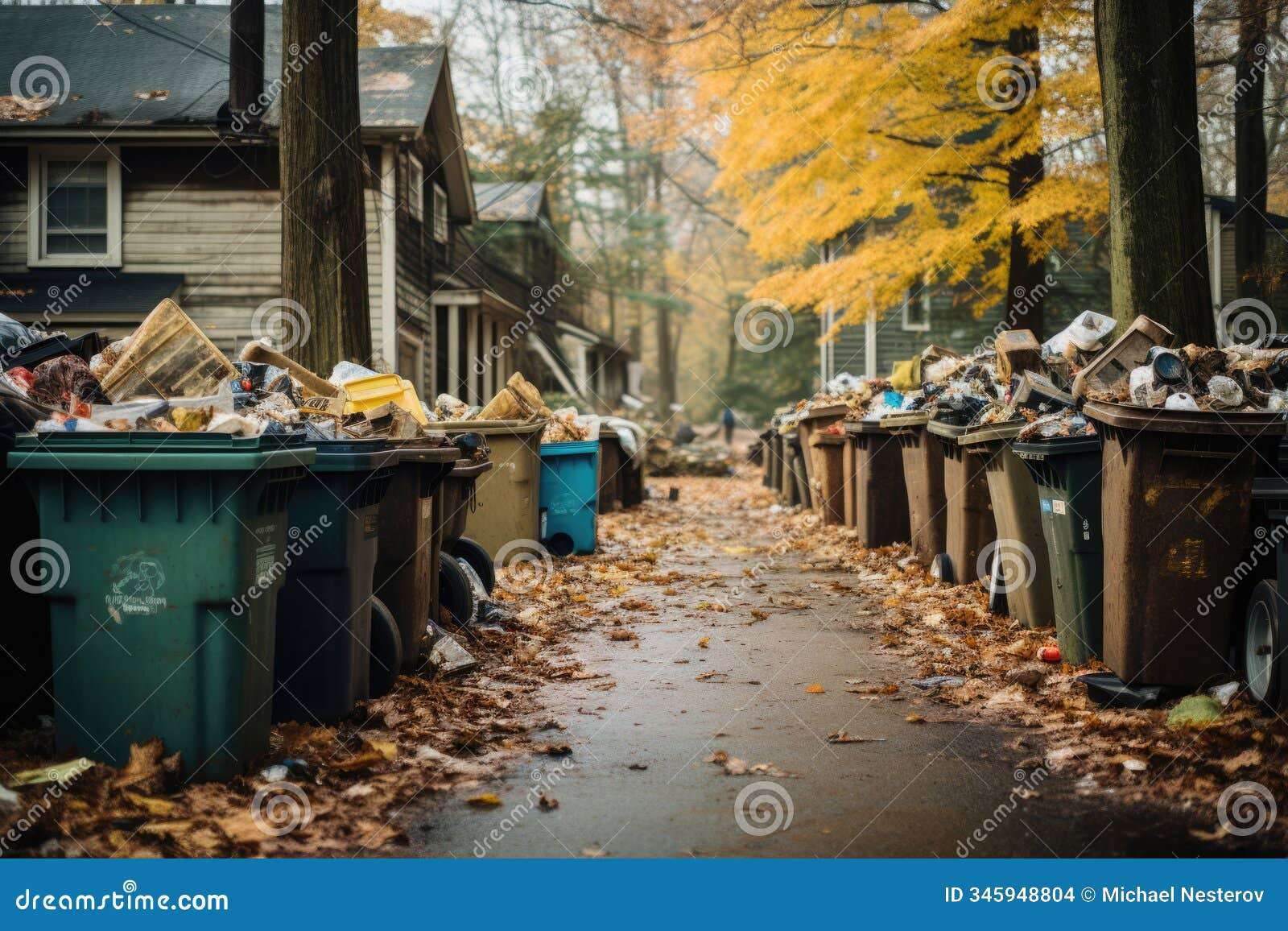 Overflowing Trash Cans for Sorting Garbage for Recycling Stock Photo ...