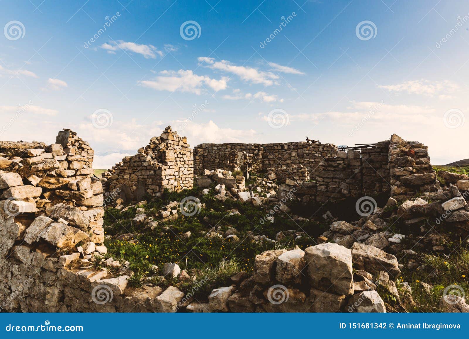 Overgrown Abandoned Stone Ruins in Nature Blue Sky Stock Photo - Image ...