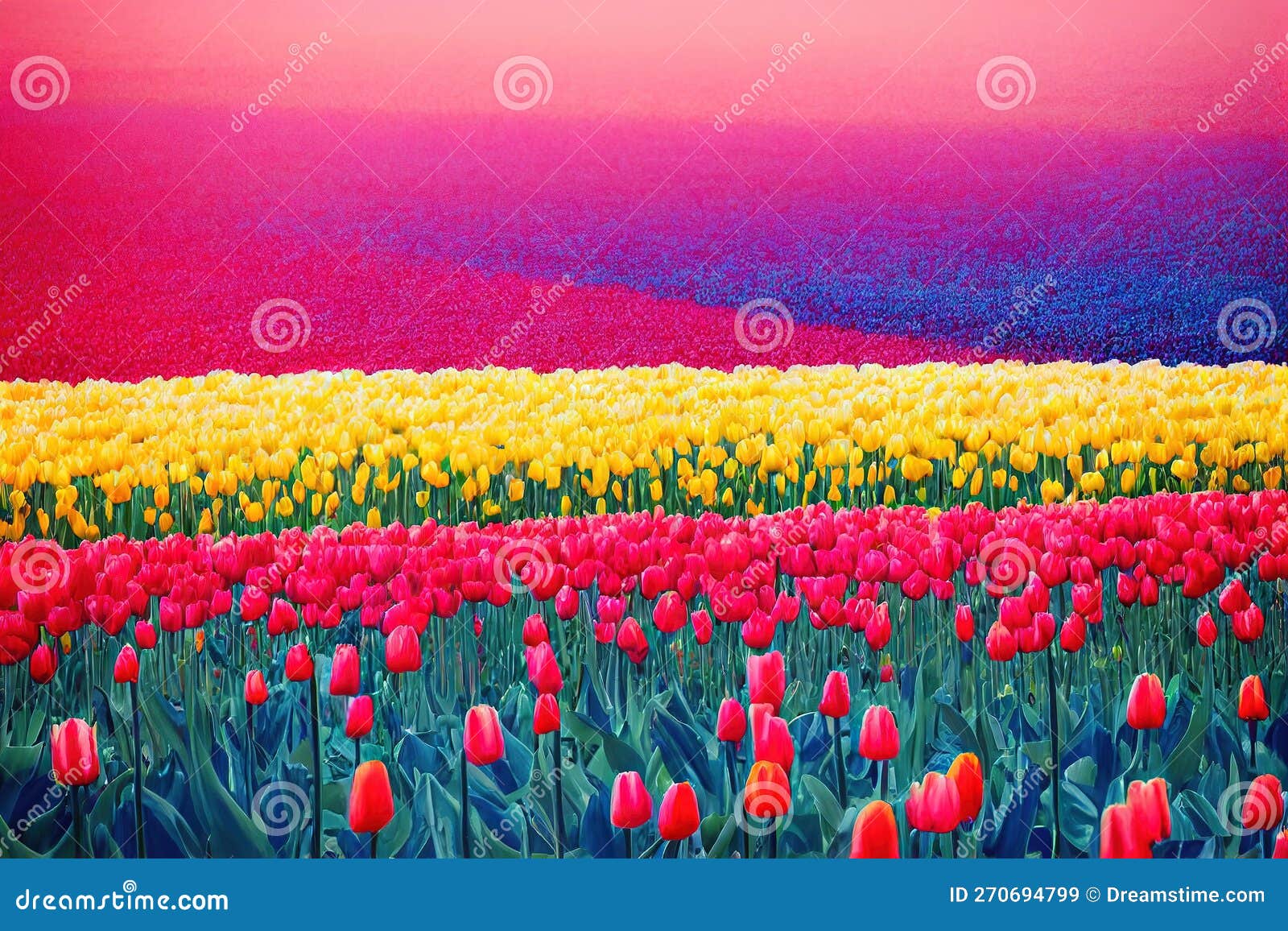 Overgrown Fields with Thousands of Tulip Flower of Various Colors ...