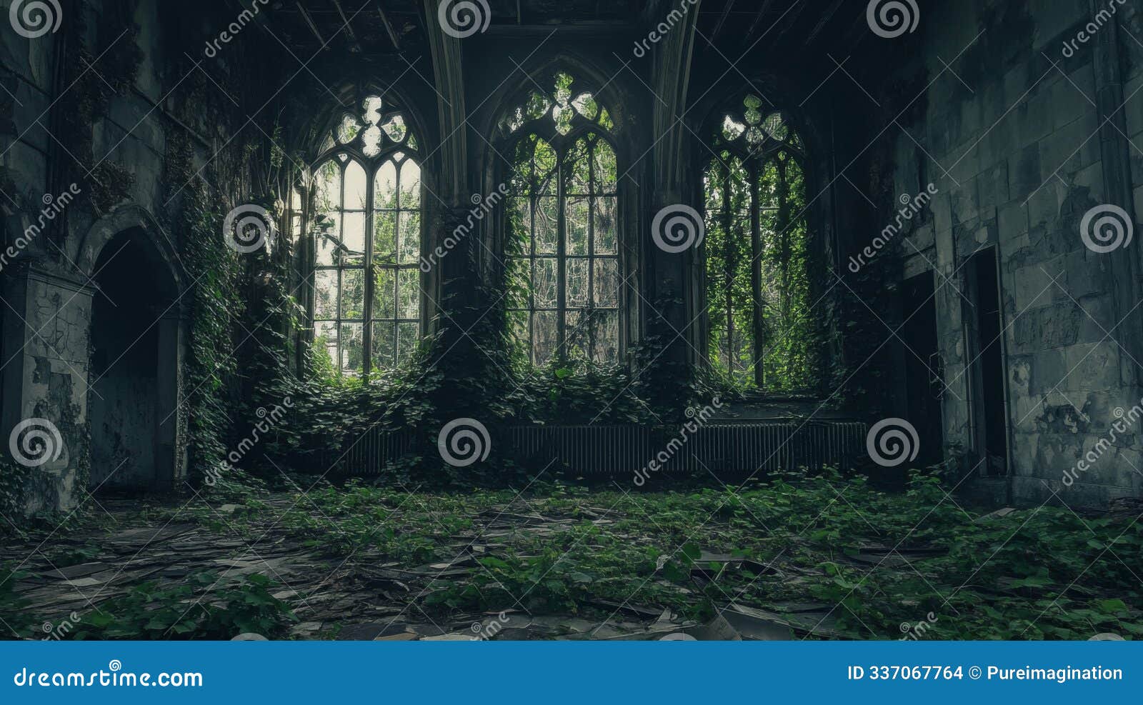Overgrown Ruins with Arched Windows Stock Illustration - Illustration ...