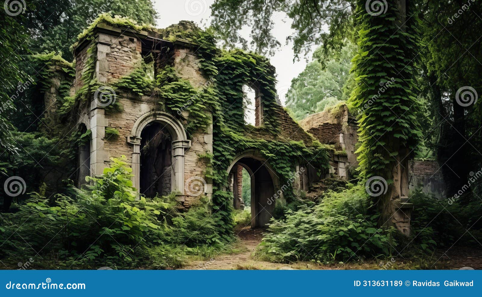 Overgrown Ruins of a Medieval Manor House Stock Illustration ...