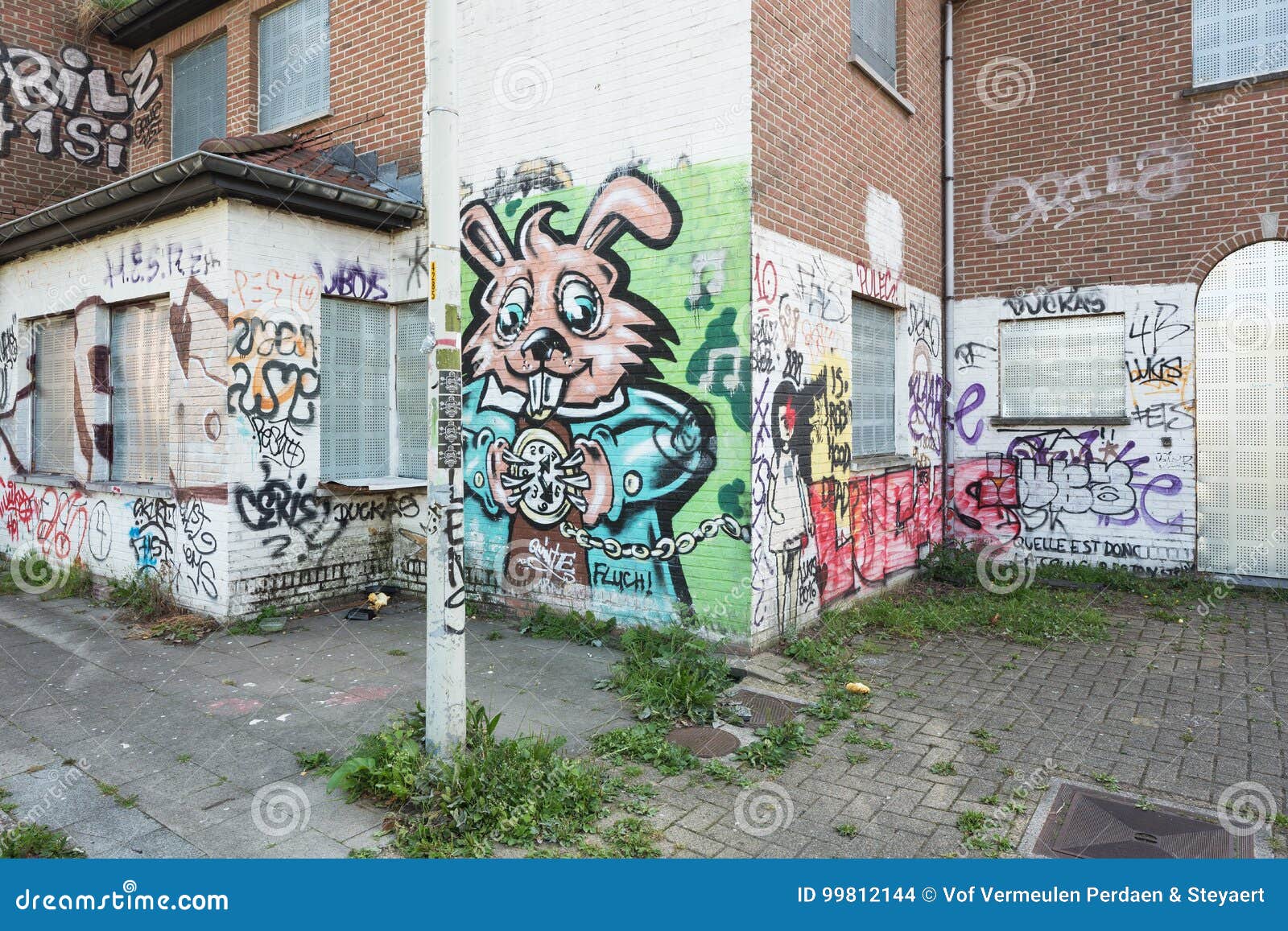 Overgrown Sidewalk and Graffiti Editorial Stock Image - Image of ...