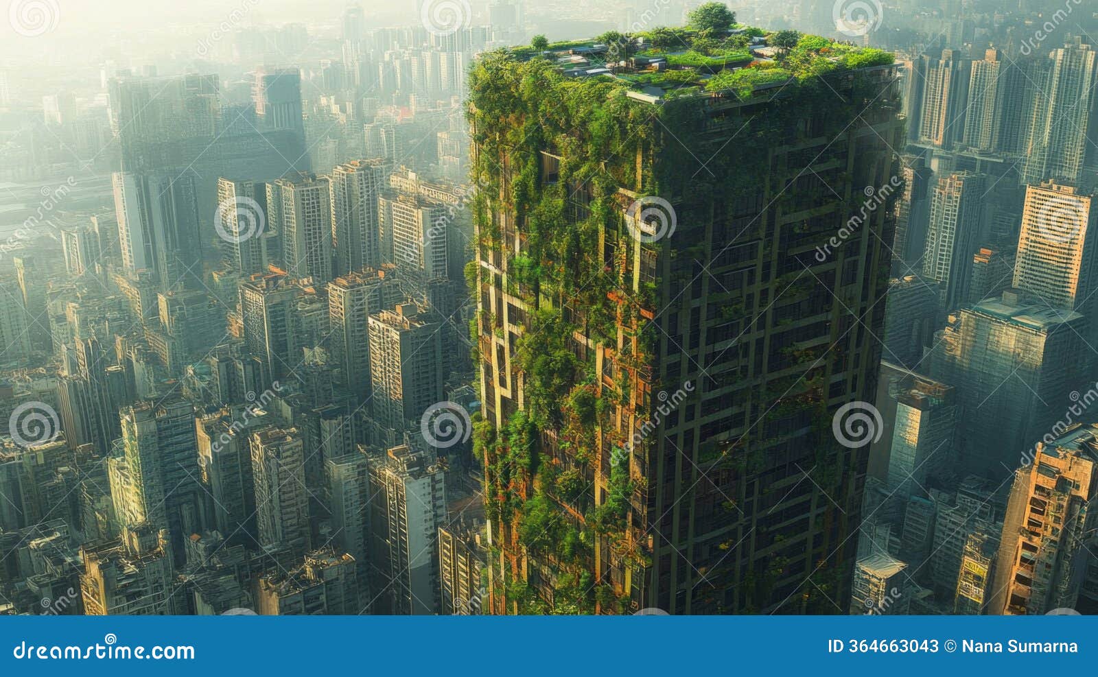 Apocalyptic City With Huge Building On Fire. Fiery Tower In Ruined ...