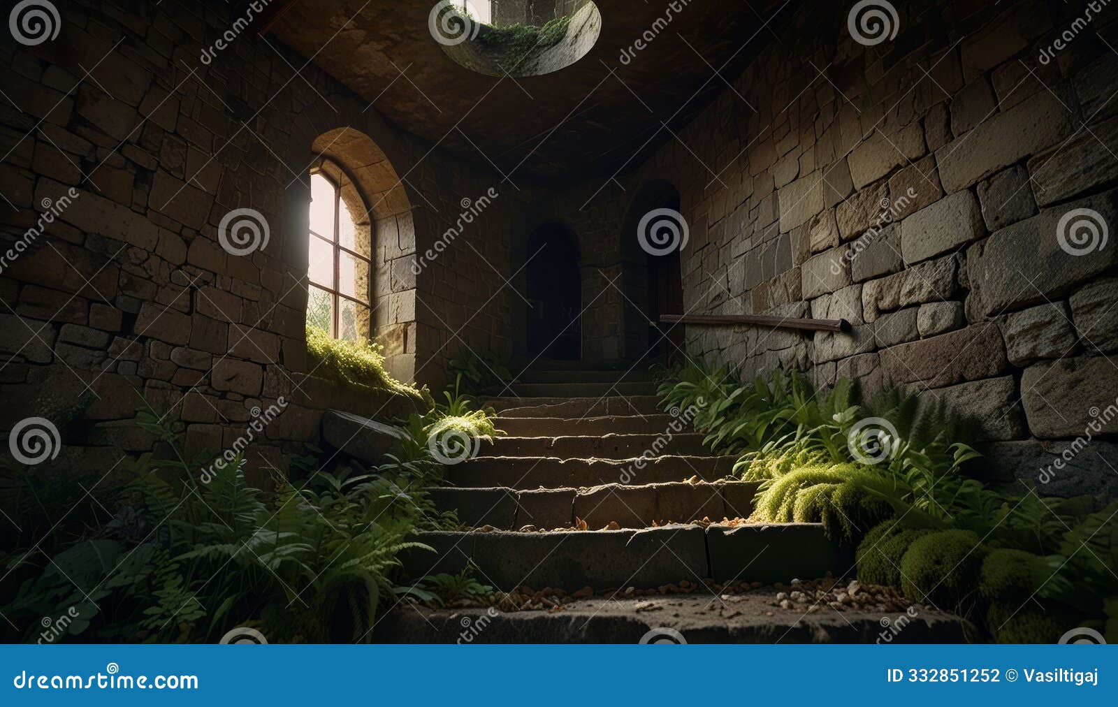 Overgrown Stairs in Abandoned Building Stock Illustration ...