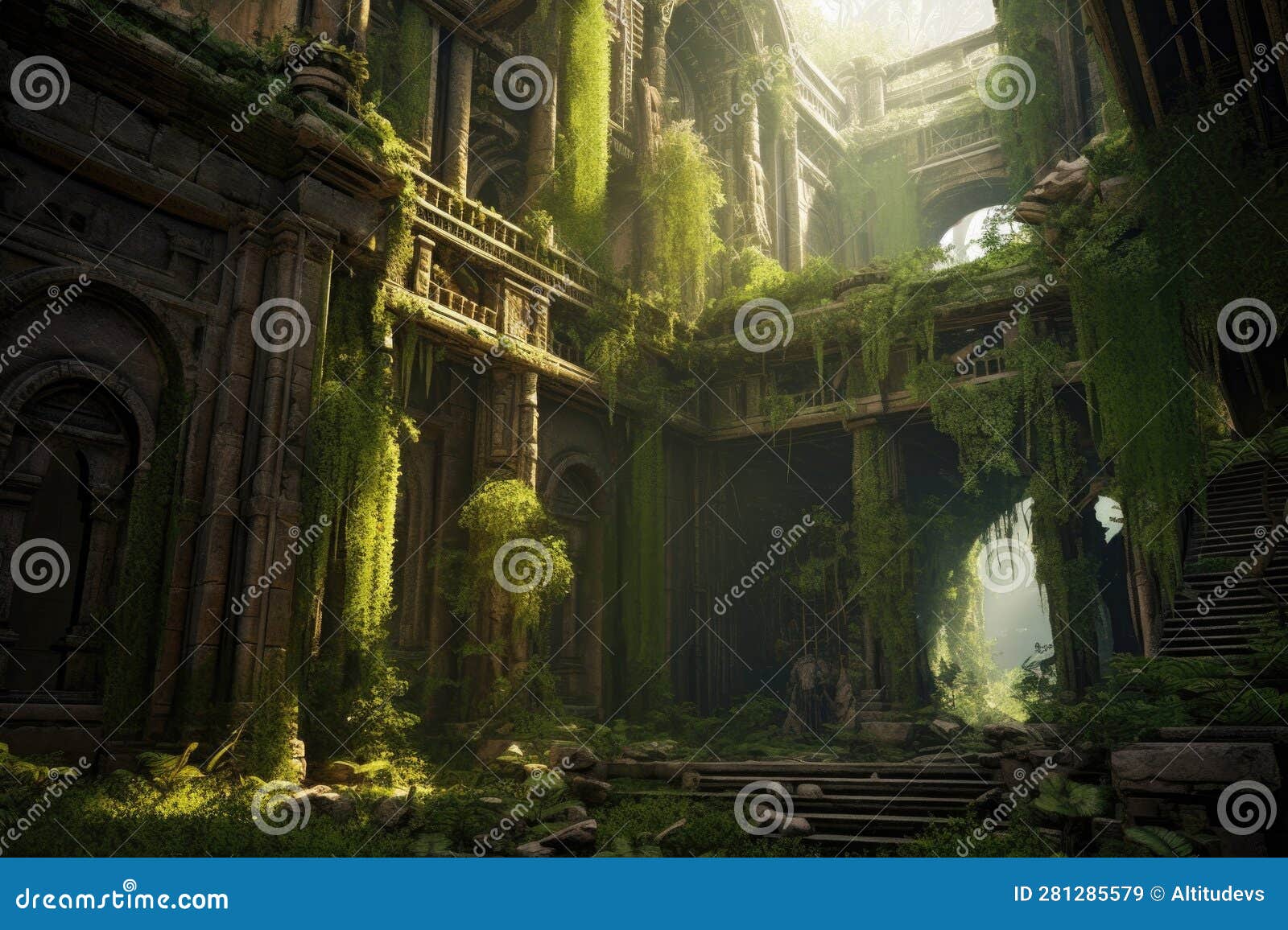 Overgrown Temple in a Forgotten City Stock Illustration - Illustration ...