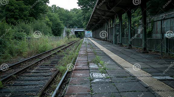 Overgrown Train Tracks and Abandoned Platform Stock Illustration ...