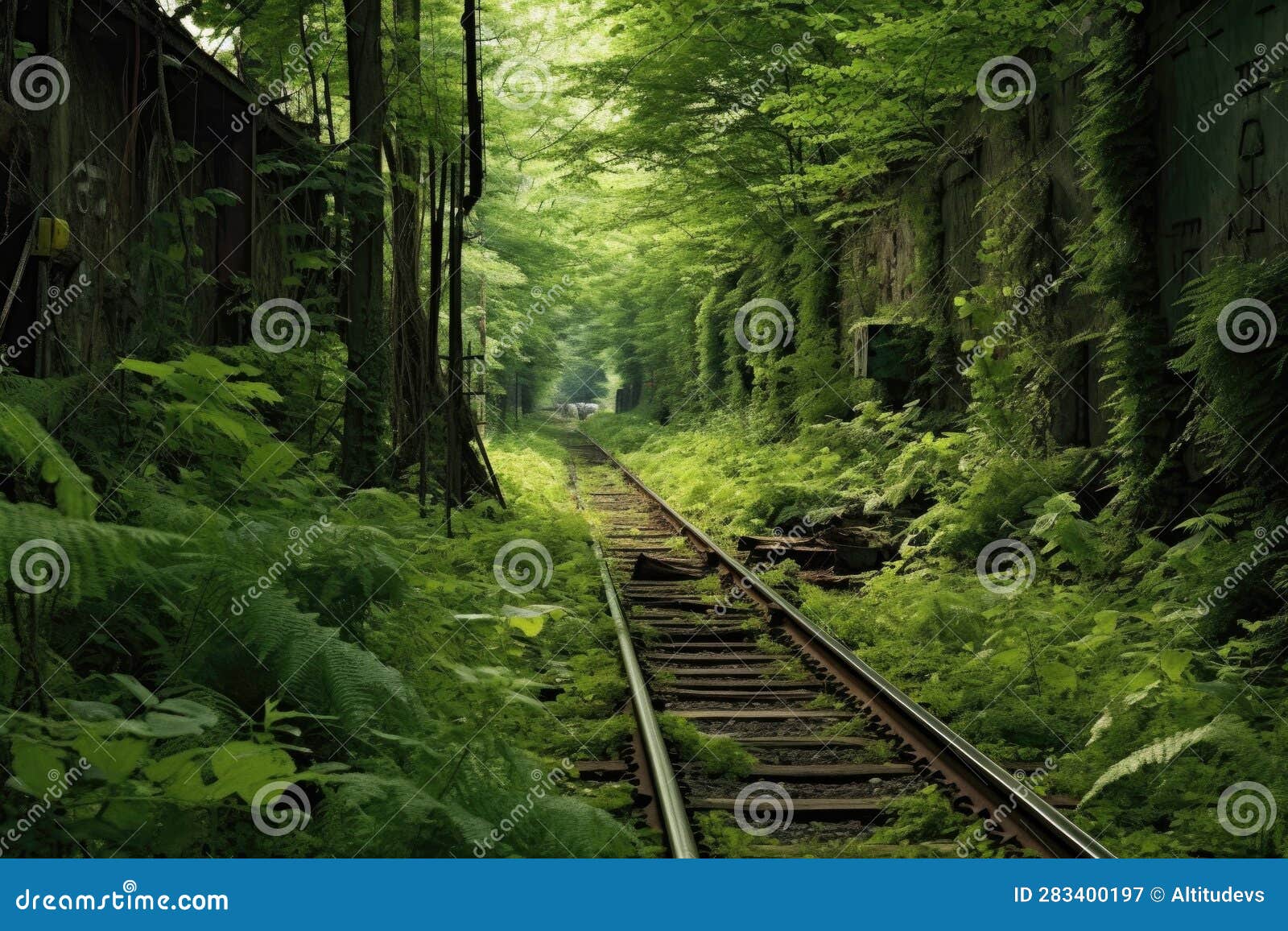 Overgrown Train Tracks in a Forest Setting Stock Image - Image of rusty ...