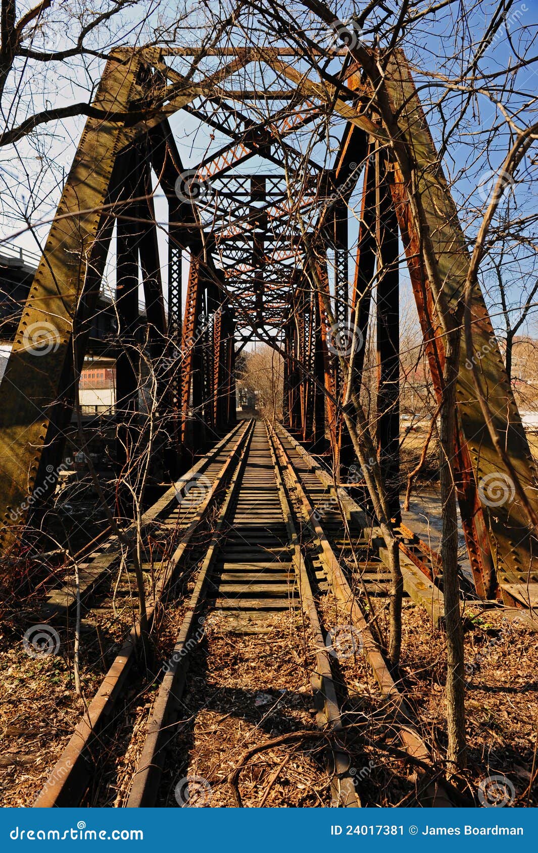 Overgrown Train Tracks and Rusty Bridge. Stock Image - Image of ...
