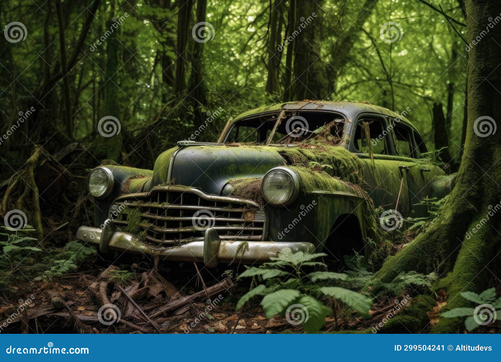 Overgrown Vintage Car in a Forest Stock Image - Image of rust ...