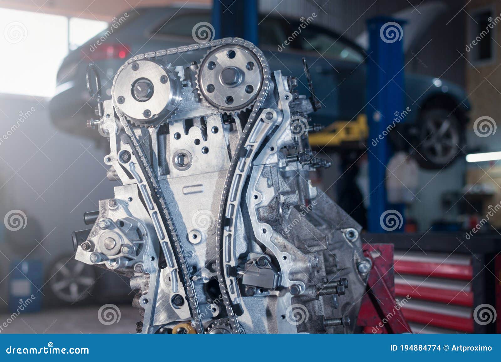 Overhaul of the Motor. Partially Disassembled Engine in Car Service ...