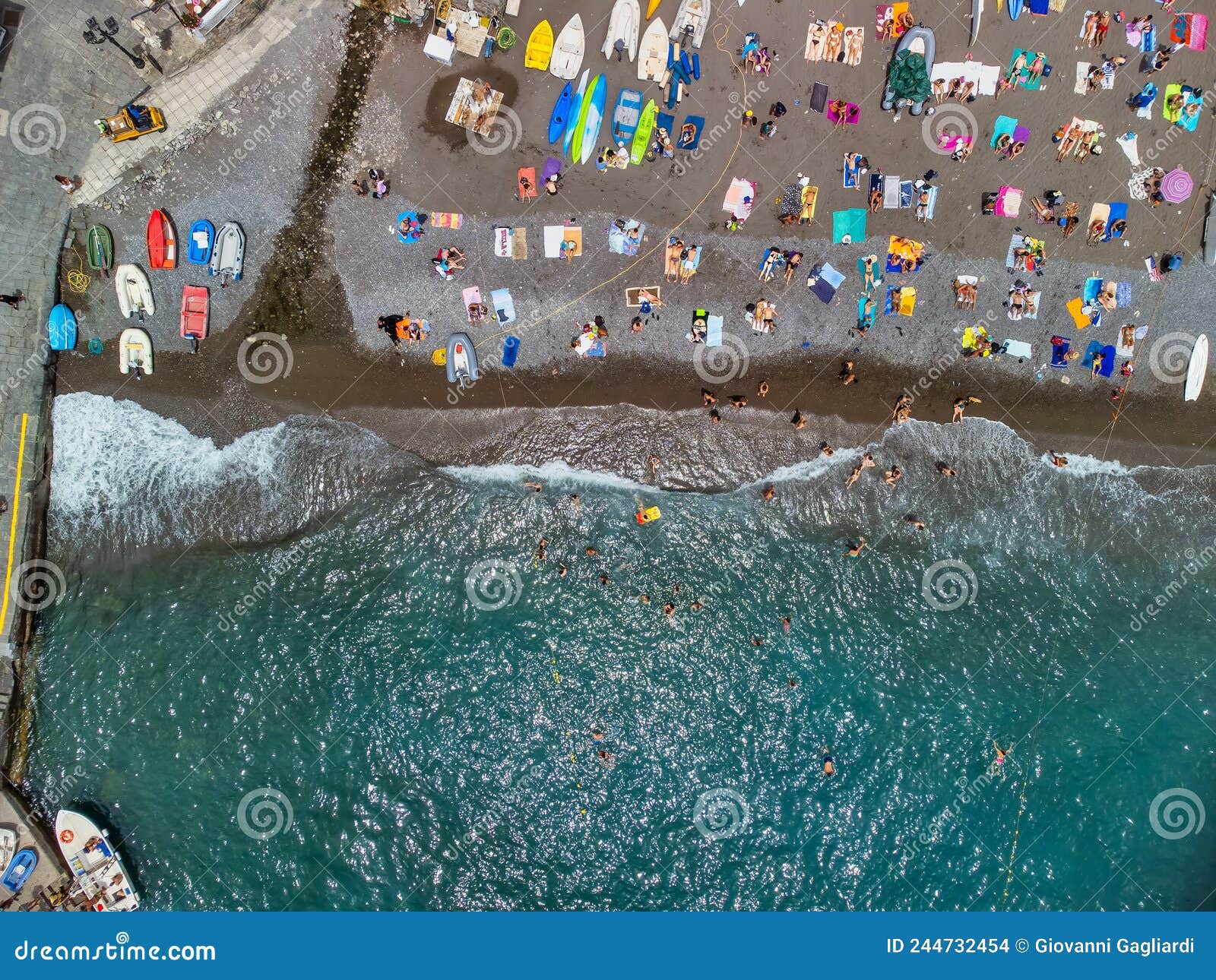Overhead Aerial View of People Relaxing on a Beautiful Beach Stock ...